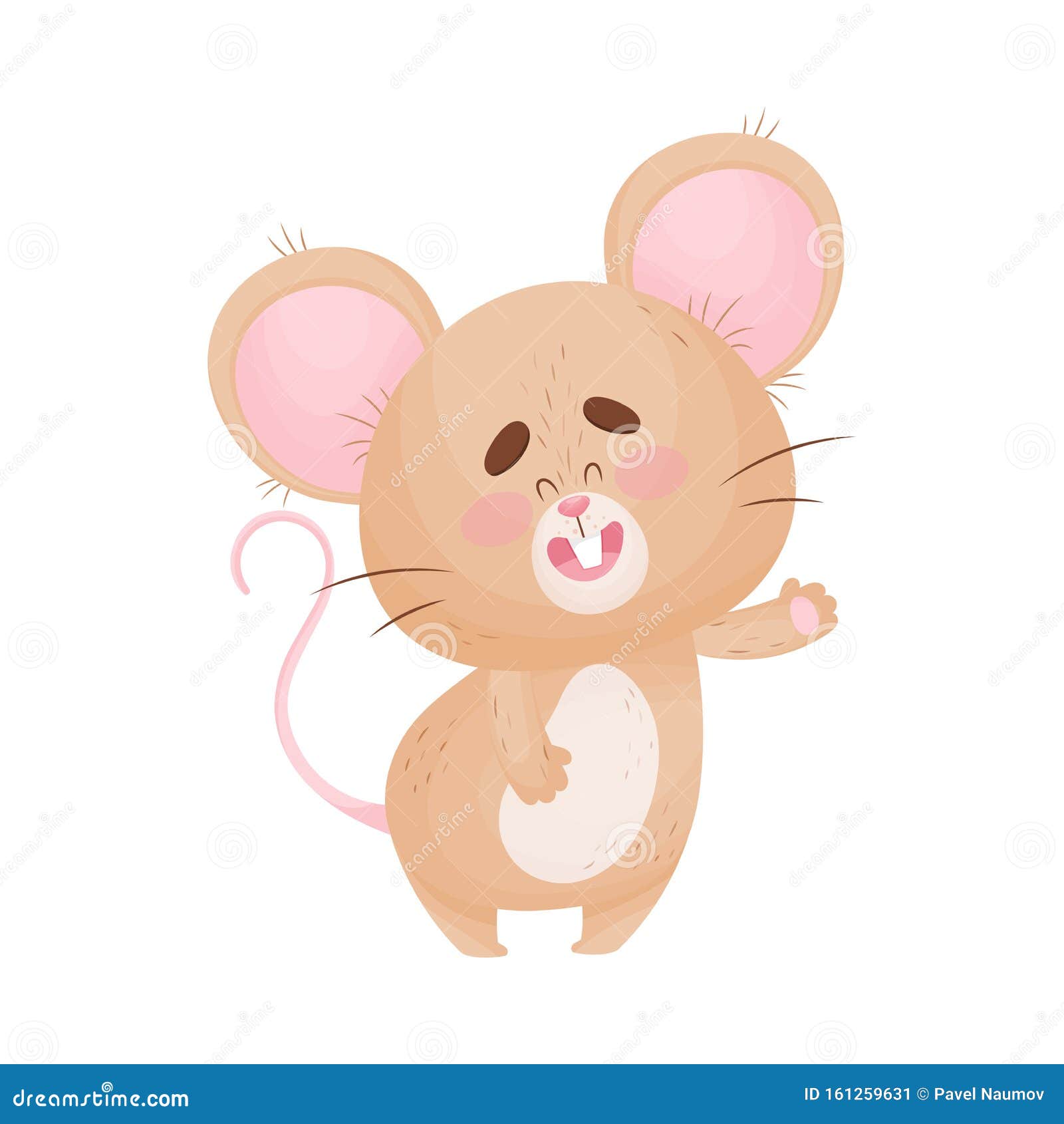 Cartoon Mouse Greets and Waves a Hand. Vector Illustration. Stock ...