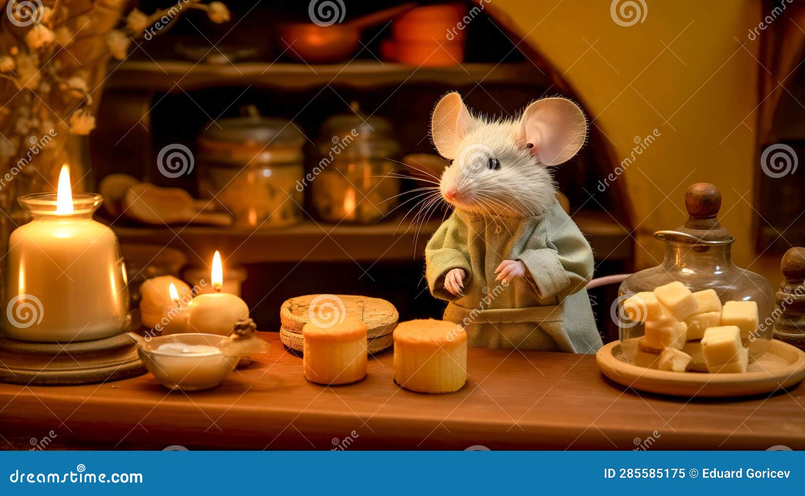 Cartoon Mouse in the Kitchen on the Table with Cheese As a Chef, Made ...