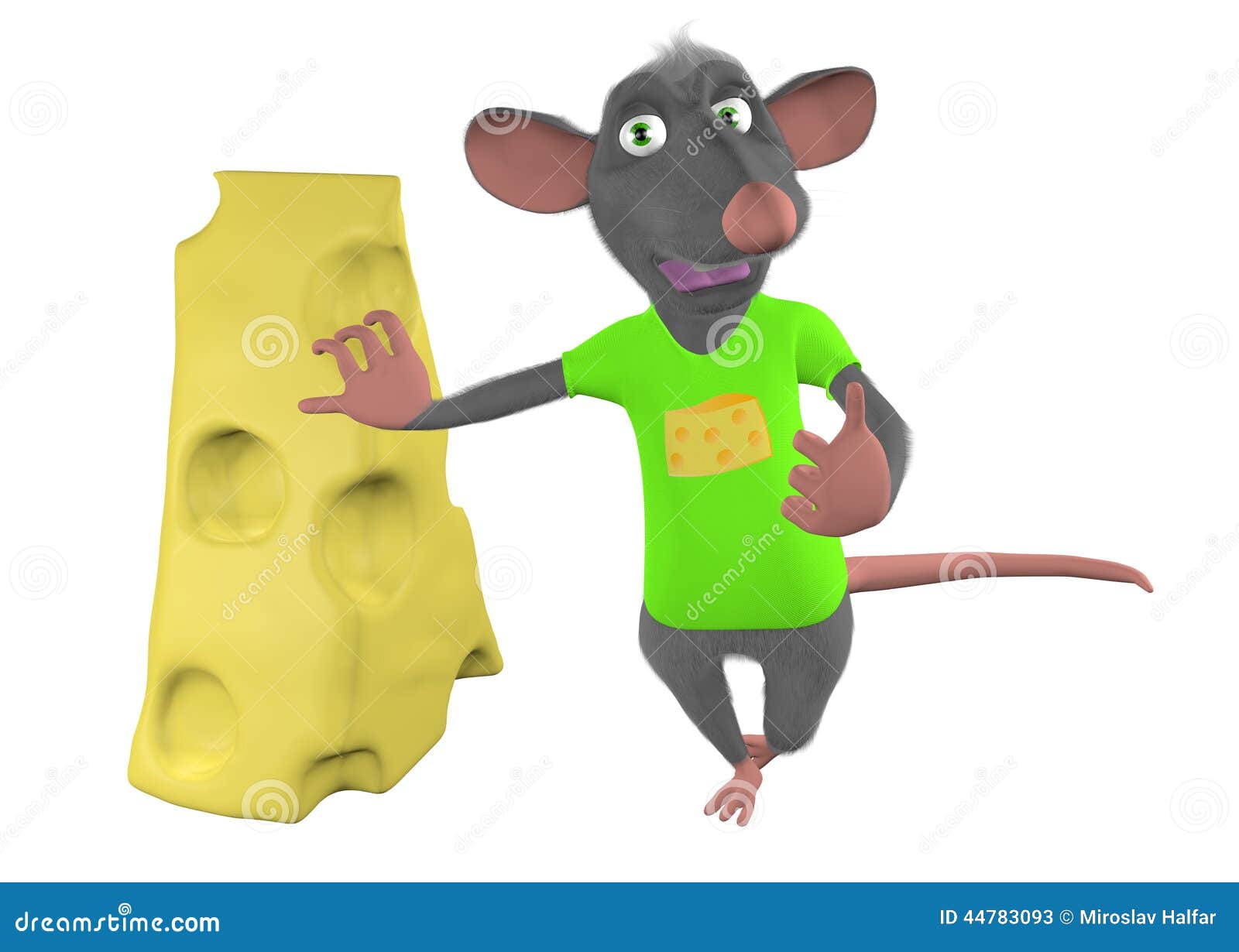Cartoon Mouse Leans Against a Piece of Cheese Stock Illustration ...