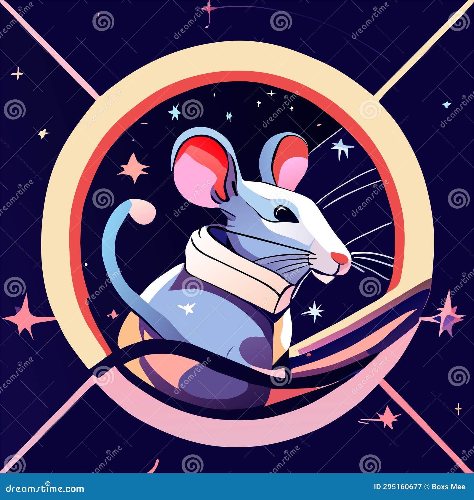 Cartoon Mouse in the Moonlight. Vector Illustration in a Flat Style ...