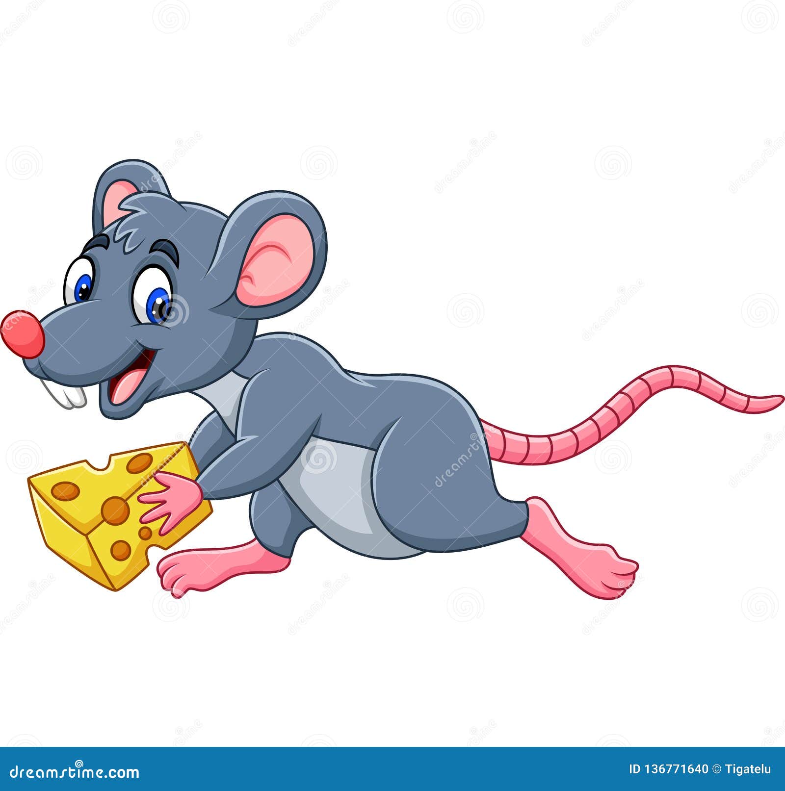 Cartoon Mouse Running with Slice of Cheese Stock Vector - Illustration ...