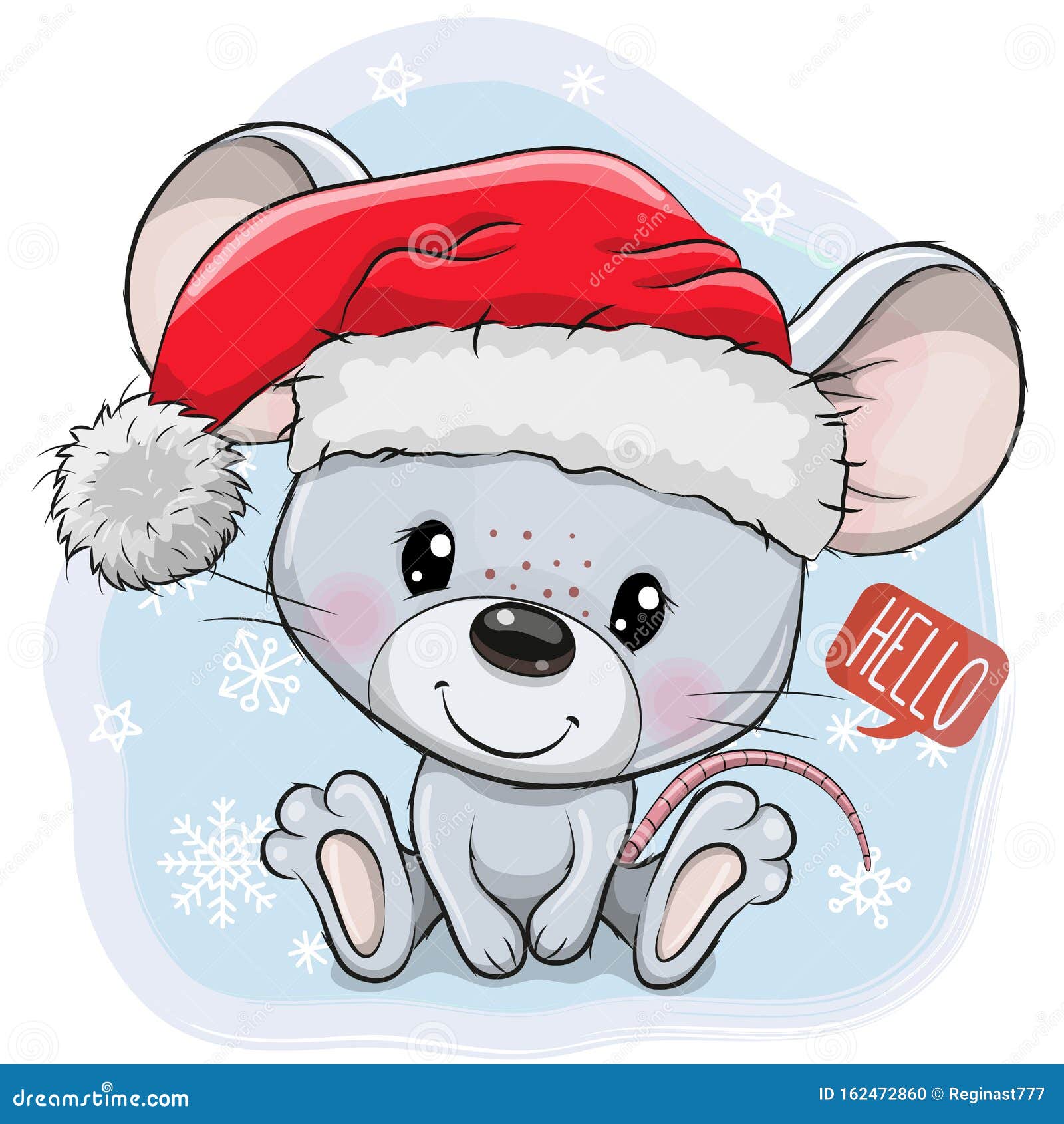 Cartoon Mouse in Santa Hat on a Blue Background Stock Vector ...