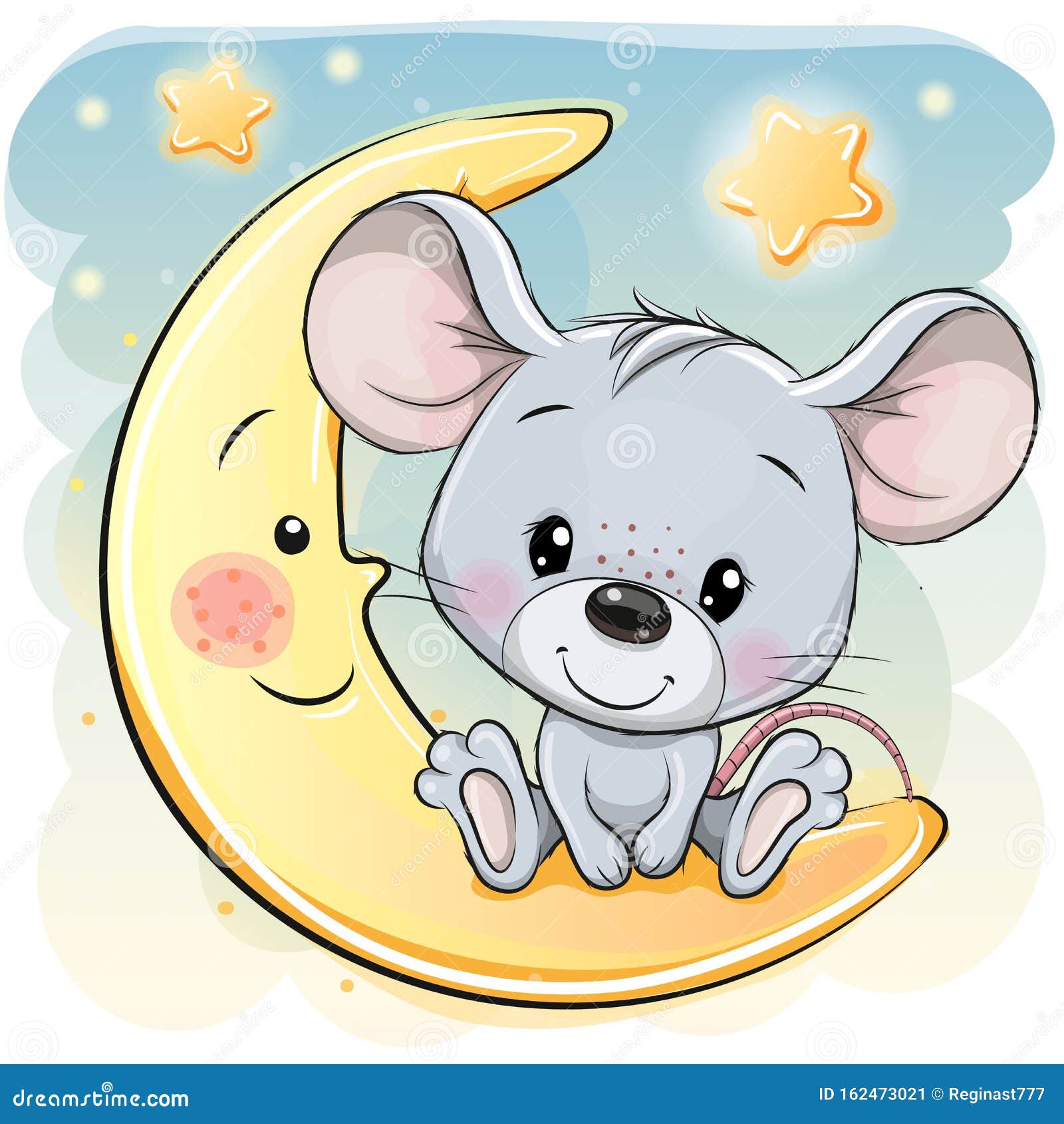 Cartoon Mouse is Sitting on the Moon Stock Vector - Illustration of ...