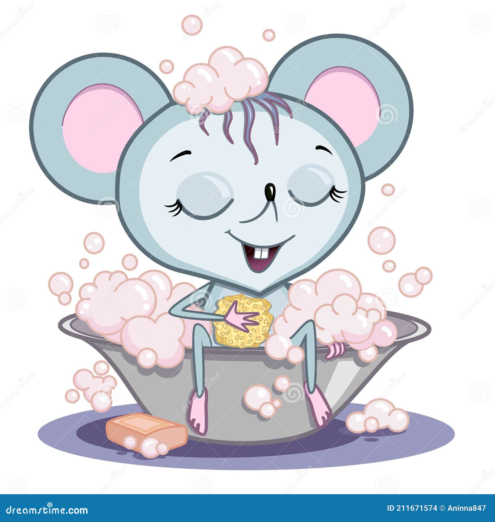 Cartoon Mouse Washes in a Pelvis with Foam Stock Vector - Illustration ...