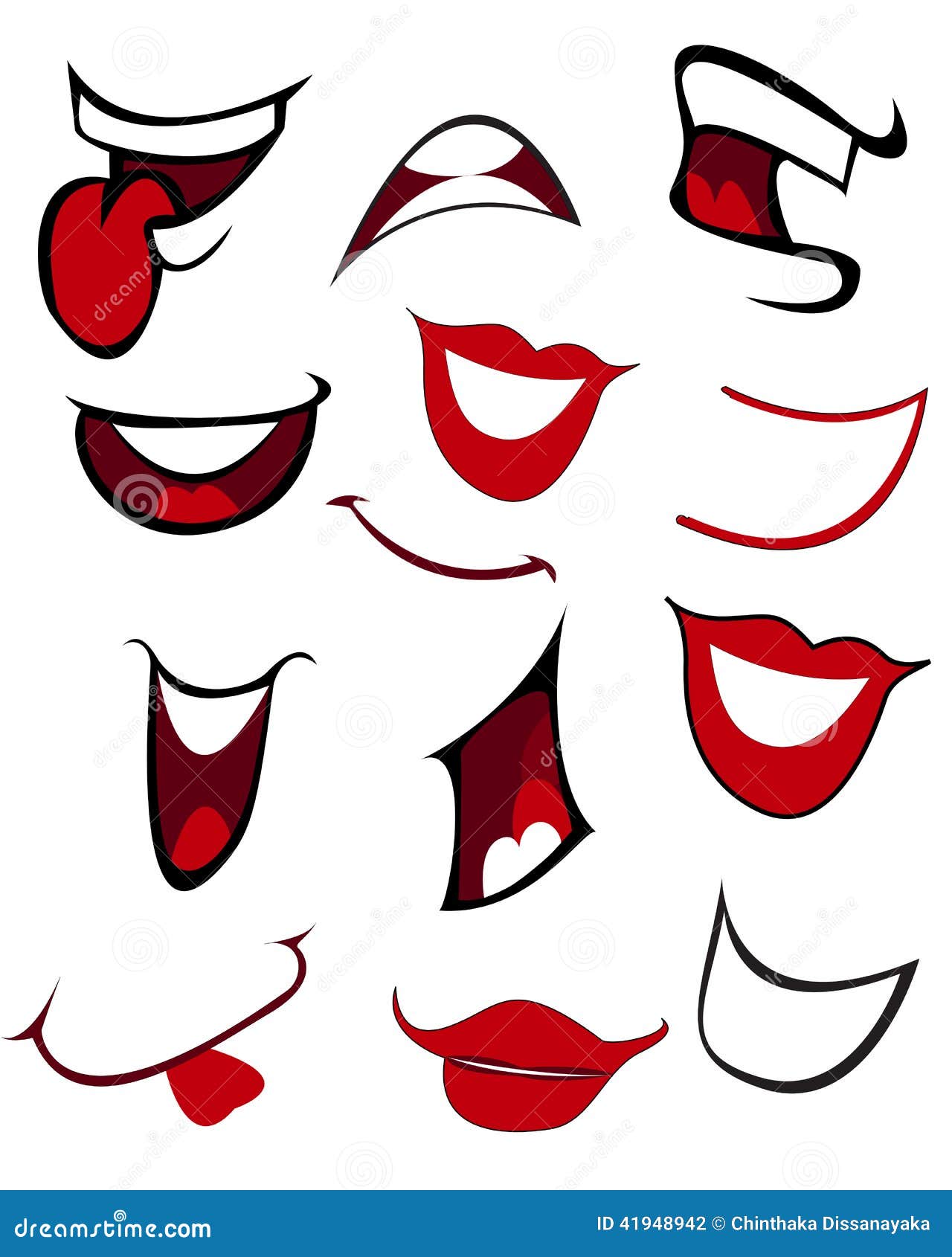 Cartoon Mouths Set. Smile. Funny Cartoon Mouths Set With Different ...