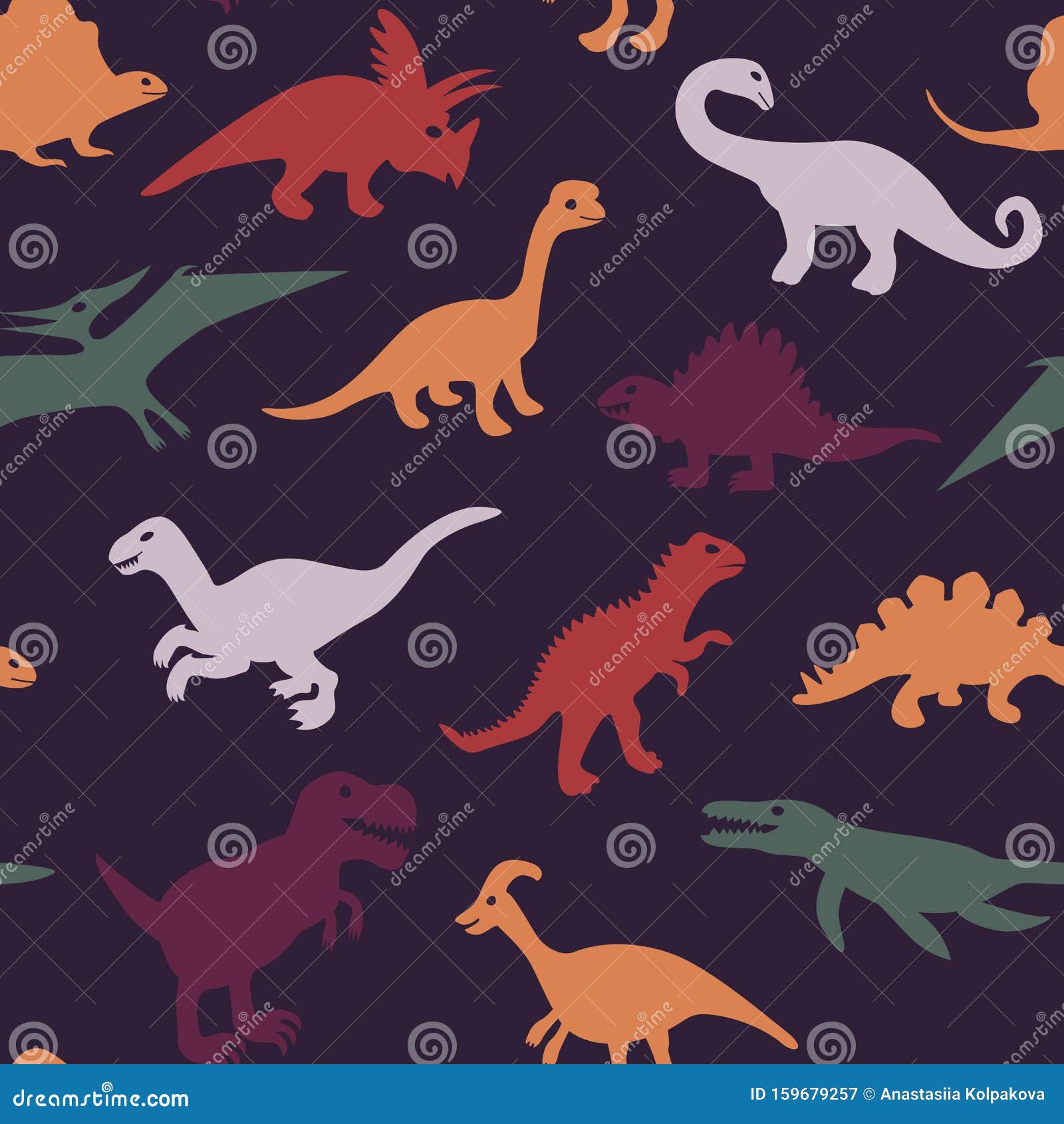 Cartoon Multi-colored Silhouettes Of Giant Prehistoric Dinosaurs ...