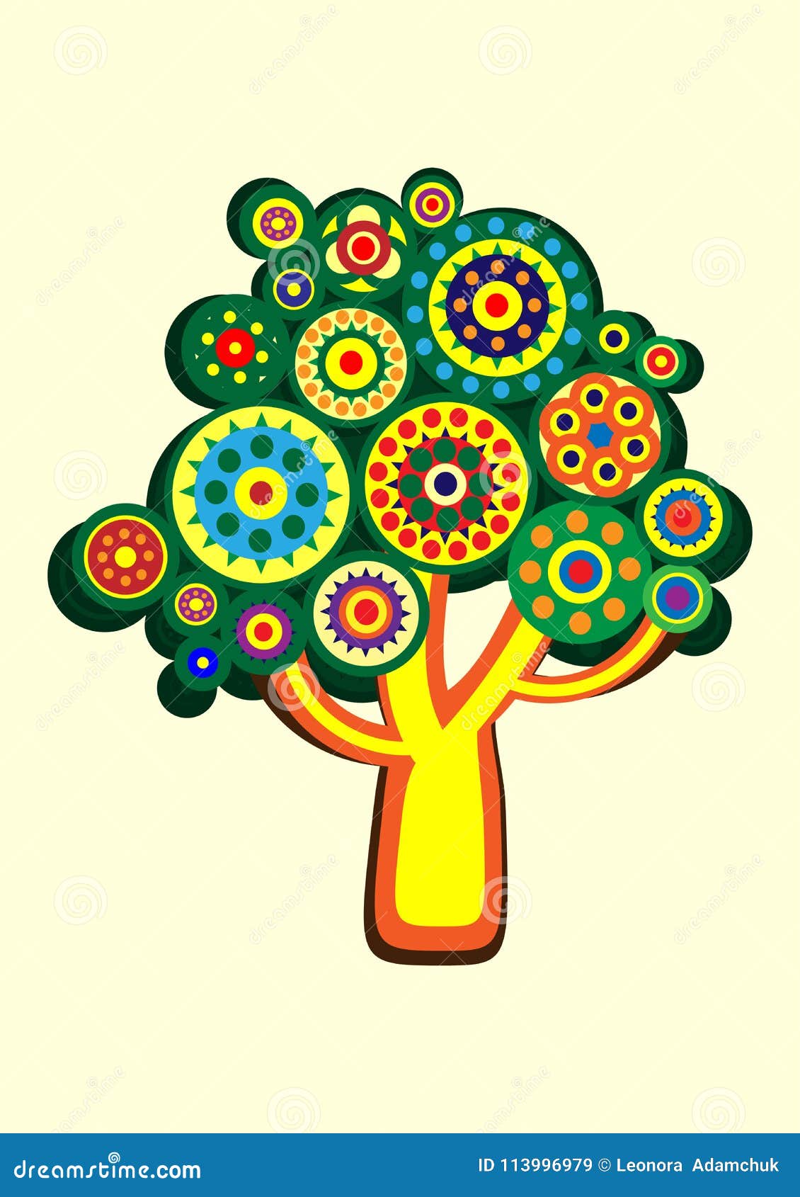 Cartoon Multi-colored Tree in a Circle. Stock Illustration ...