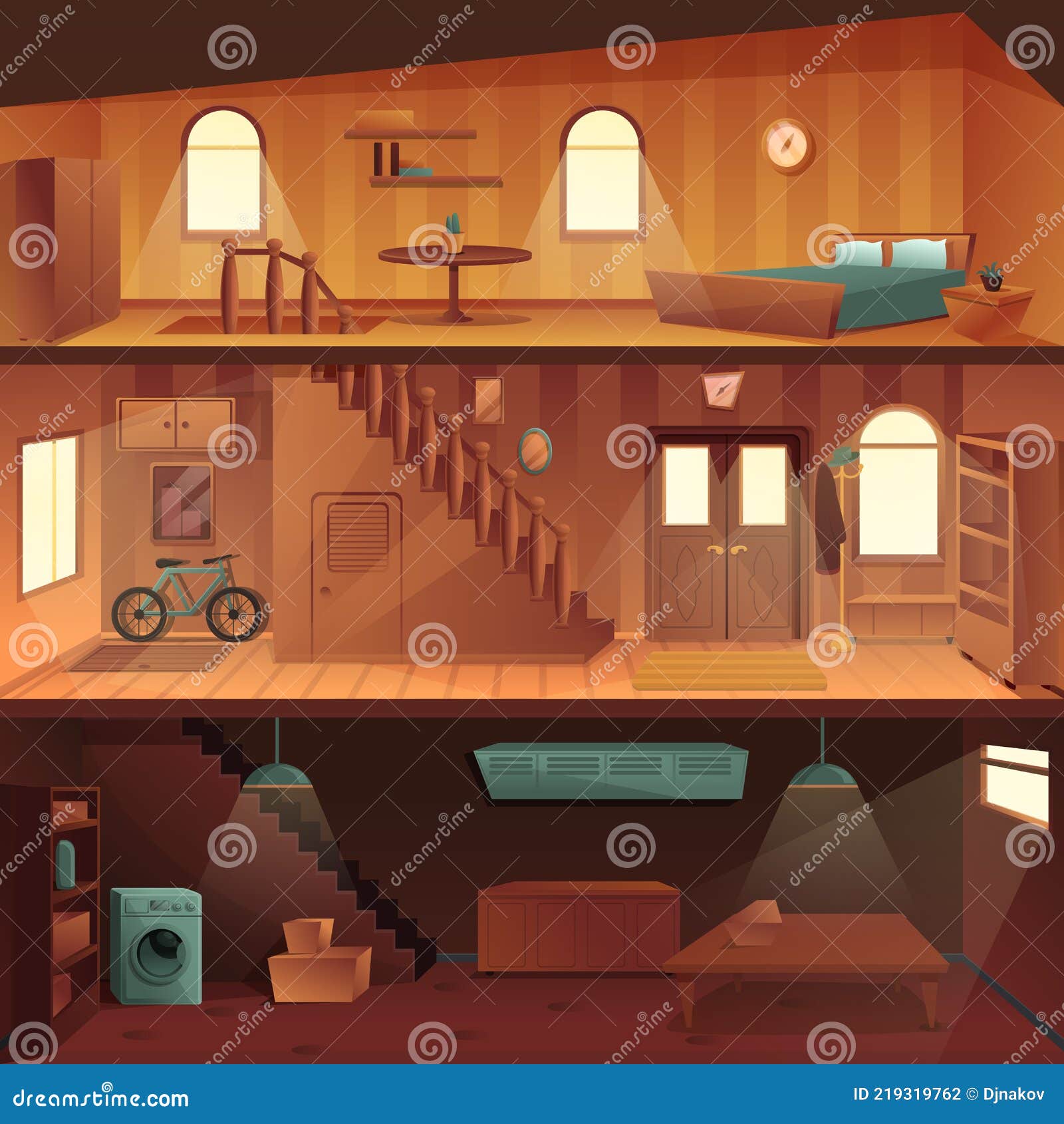 Cartoon Multi-storey House in Section Stock Vector - Illustration of ...