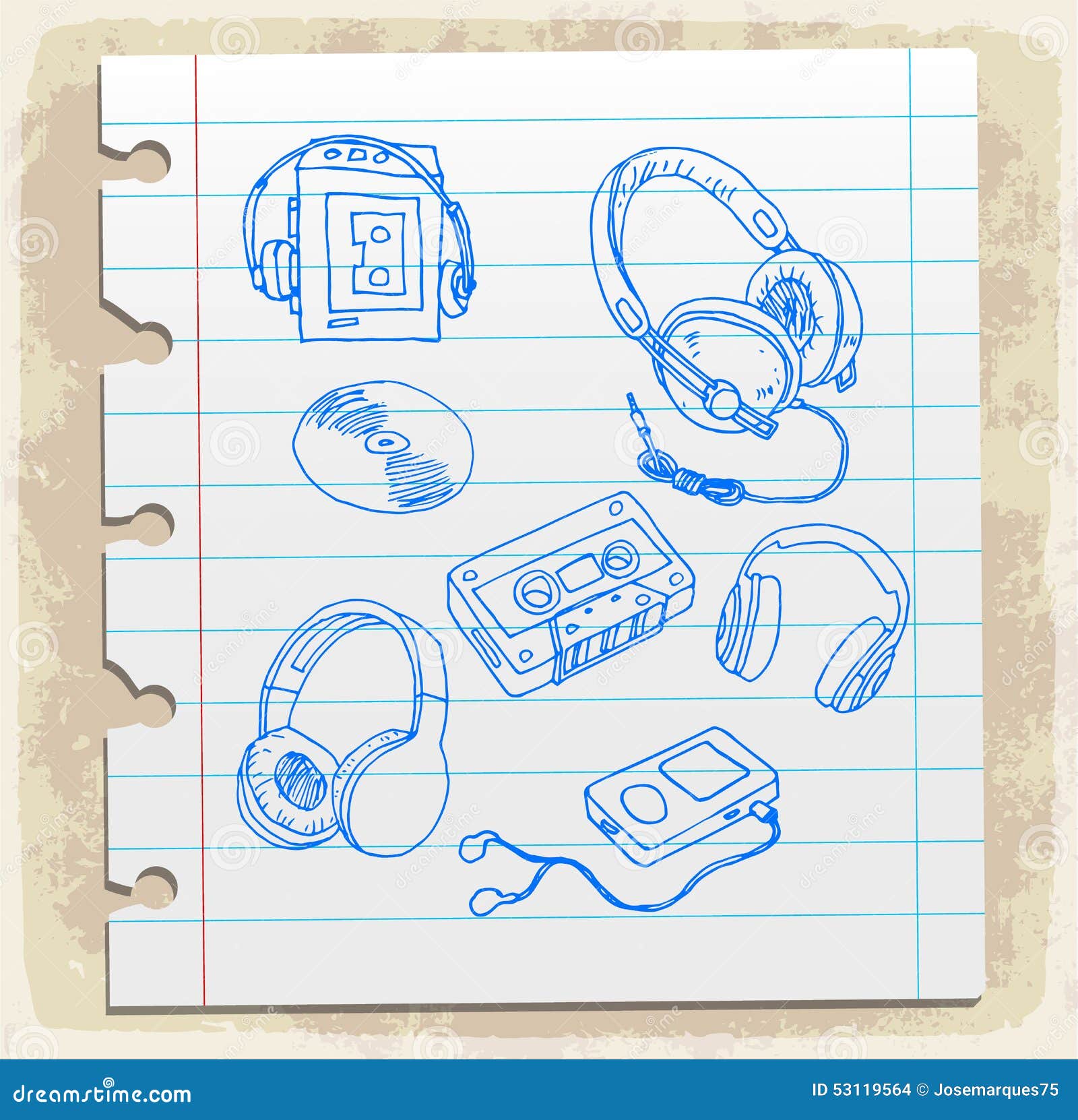 Cartoon Music on Paper Note, Vector Illustration Stock Vector ...