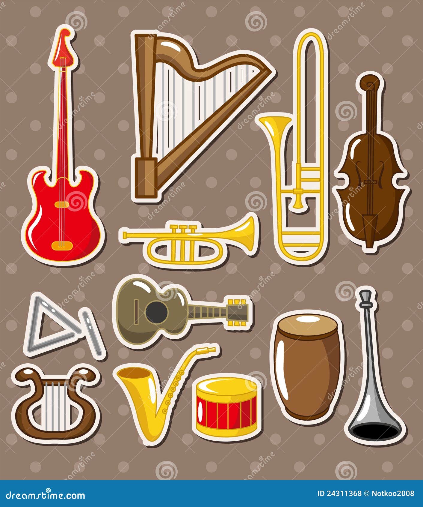 Cartoon Musical Instruments Stickers Stock Vector - Illustration of ...