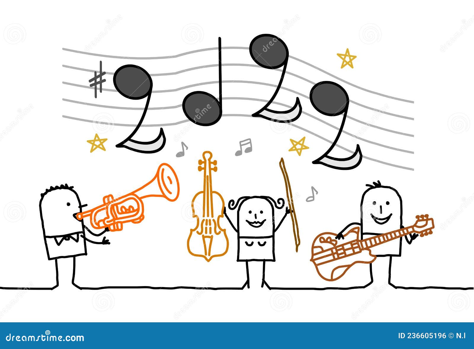 Cartoon Musicians Playing Music and 2022 Notes Stock Vector ...