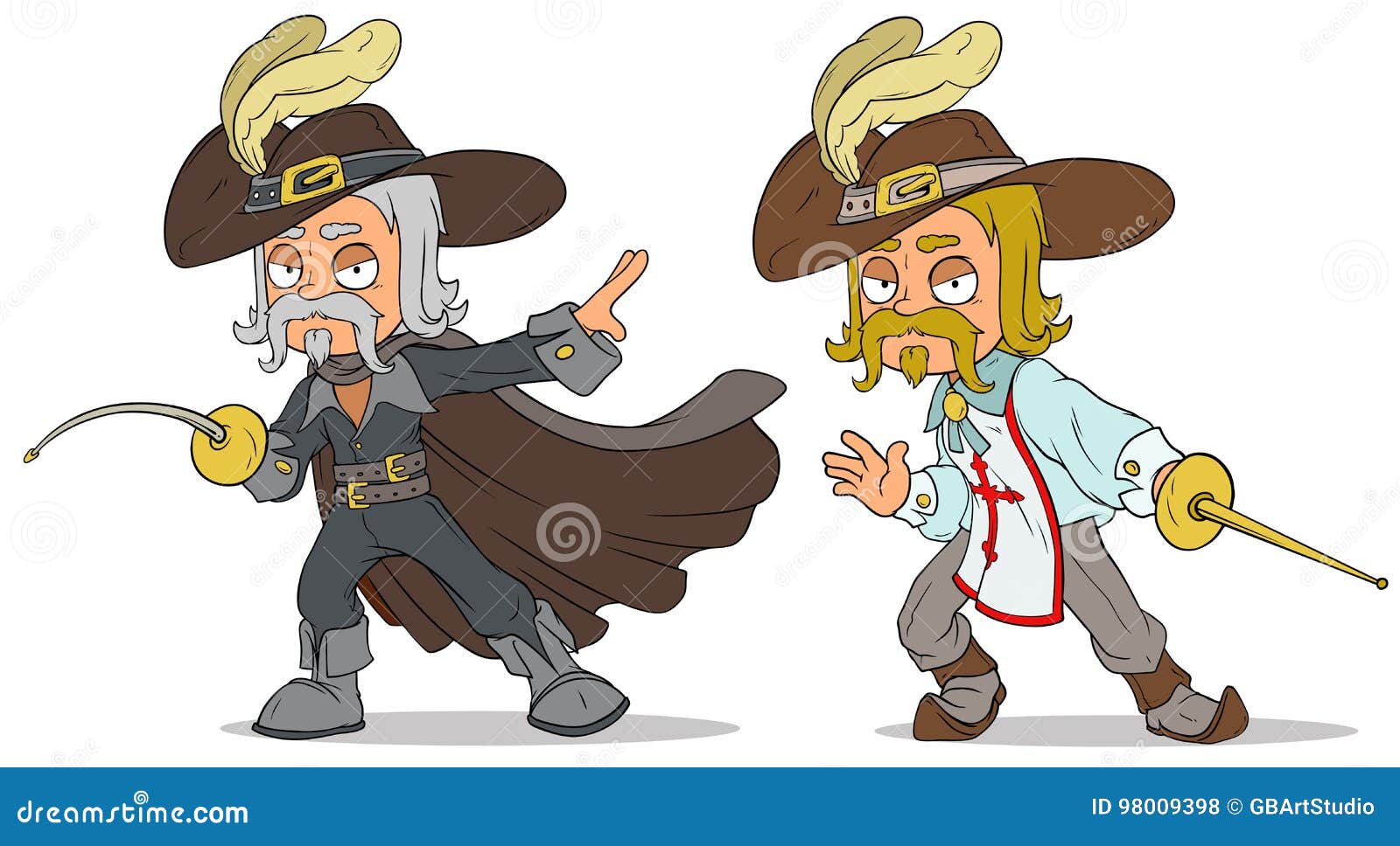 Cartoon Musketeer with Sword Characters Vector Set Stock Vector ...