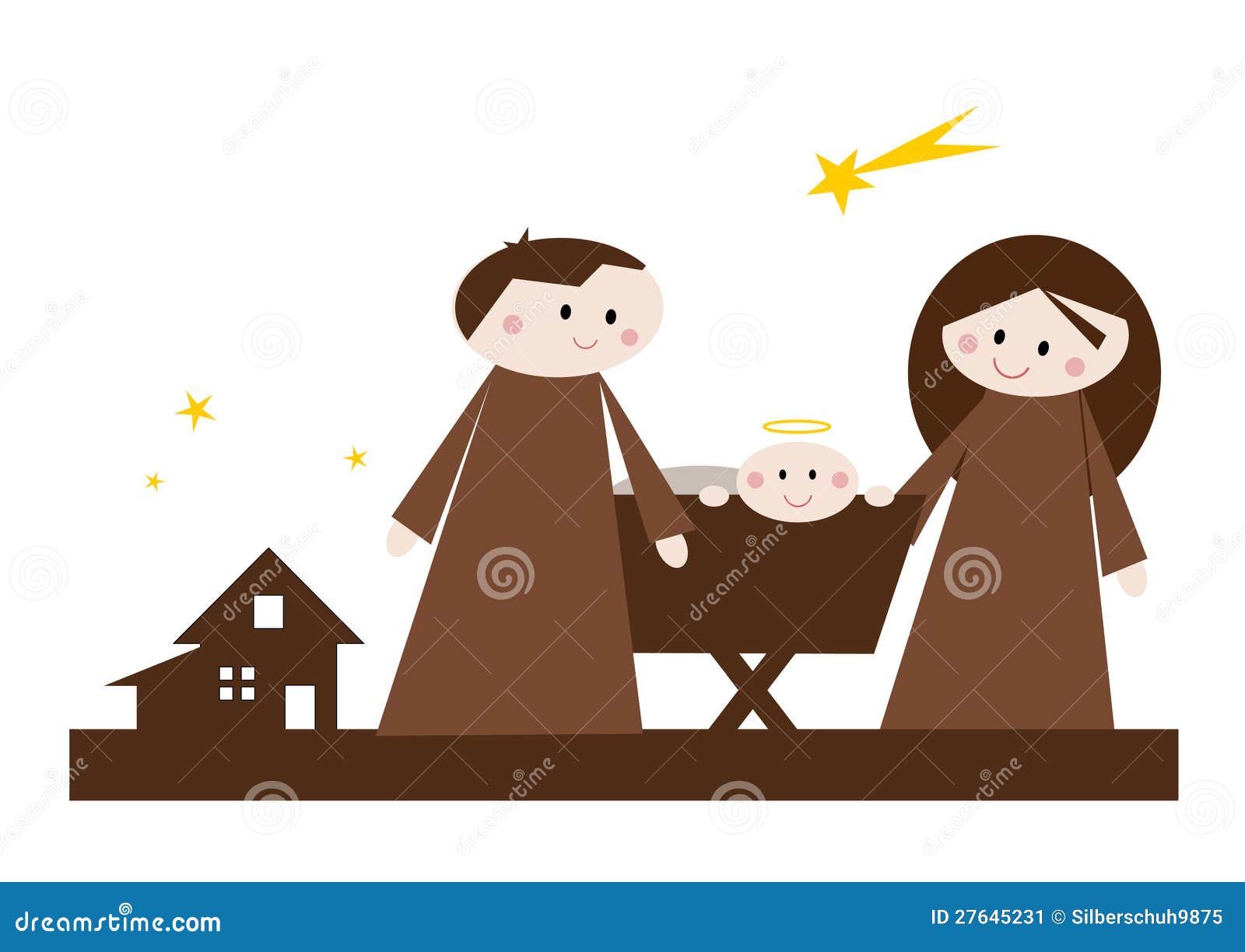 Cartoon Nativity Scene: Father, Mother And Child Vector Illustration ...
