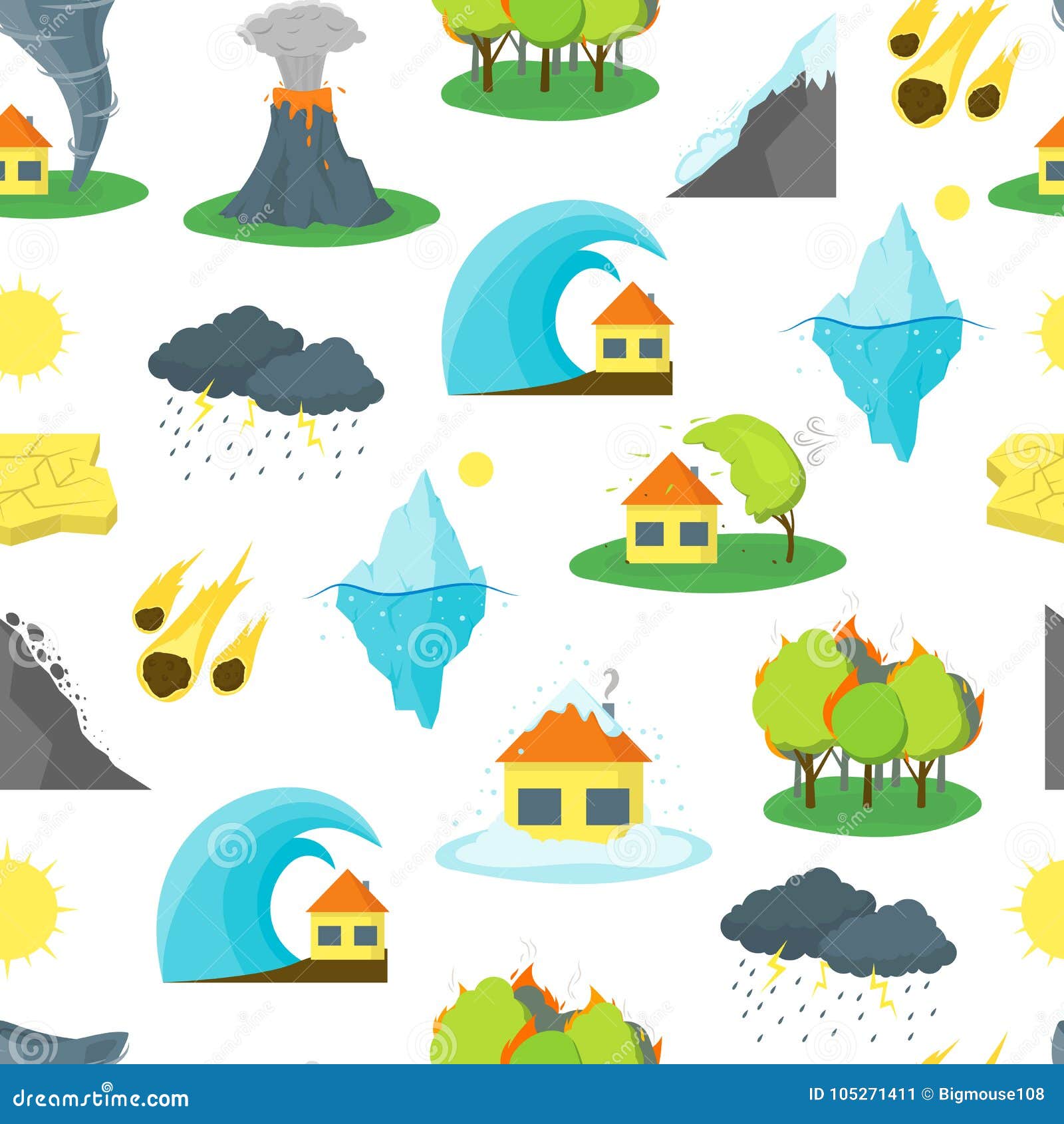 Cartoon Natural Disaster Background Pattern. Vector Stock Vector ...