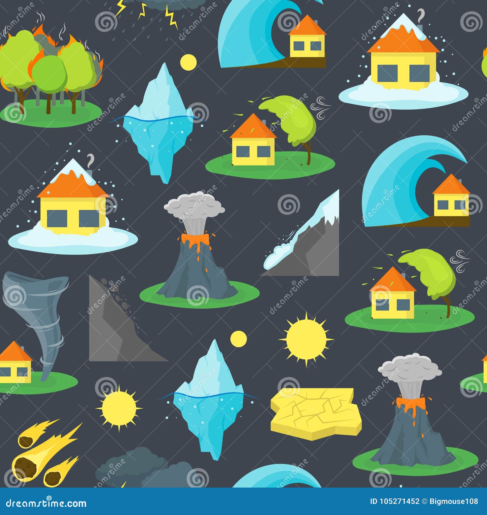 Cartoon Natural Disaster Background Pattern. Vector | CartoonDealer.com ...