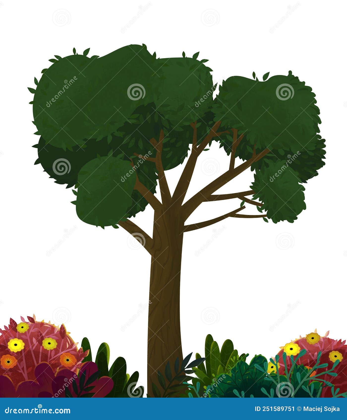 Cartoon Nature Element Tree White Illustration Stock Illustration ...