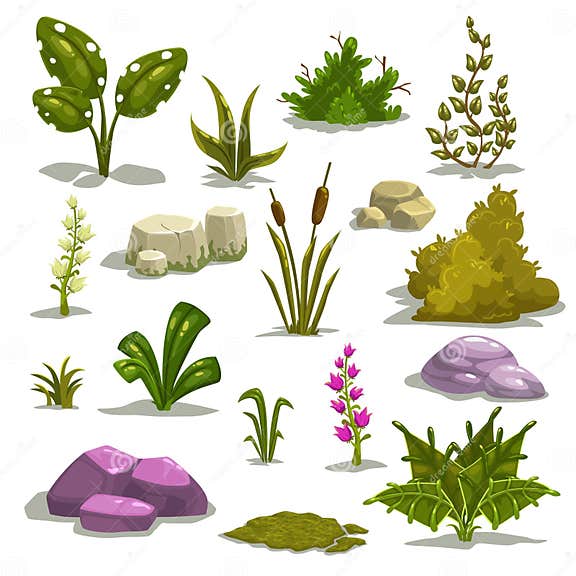 Cartoon nature elements stock illustration. Illustration of grass ...