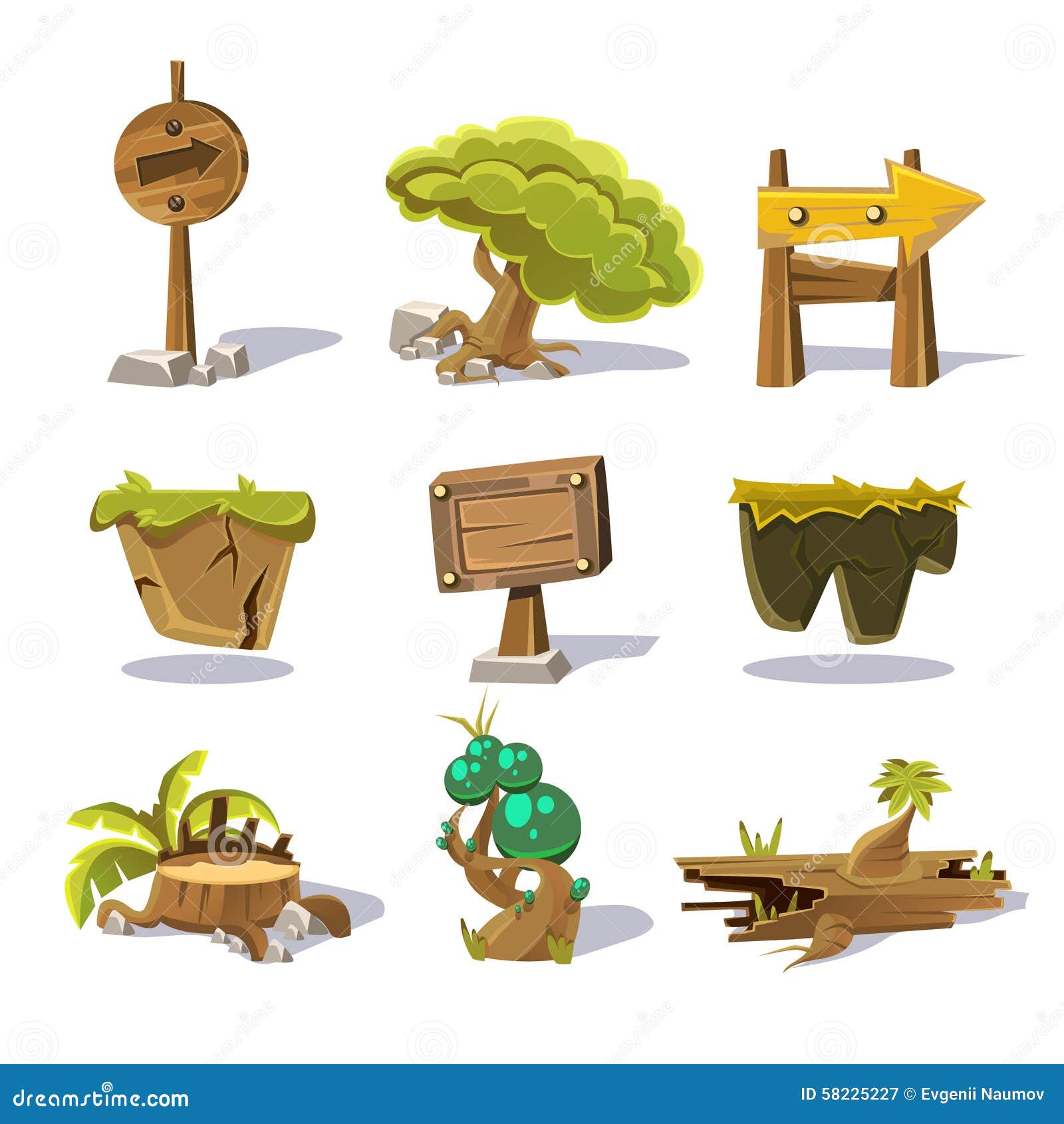 Cartoon Nature Elements, Vector Objects on White Stock Vector ...