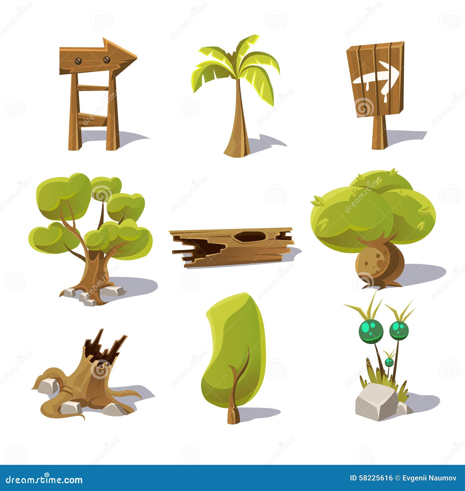 Cartoon Nature Elements, Vector Objects on White Stock Vector ...