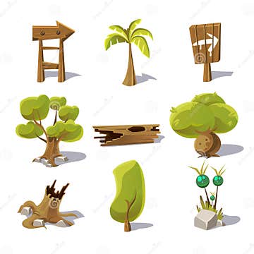 Cartoon Nature Elements, Vector Objects on White Stock Vector ...