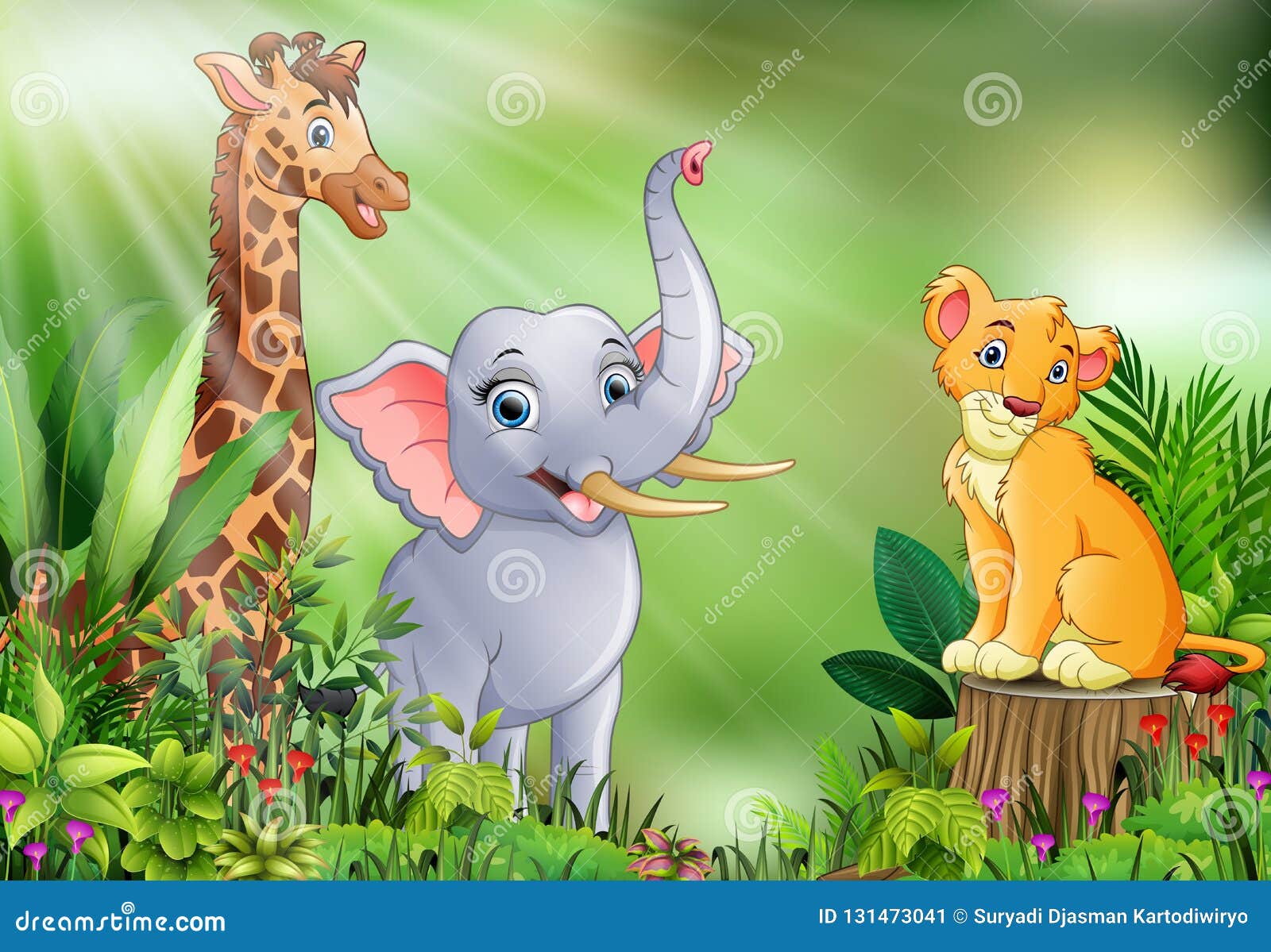 Cartoon of the Nature Scene with Different Animals Stock Vector ...