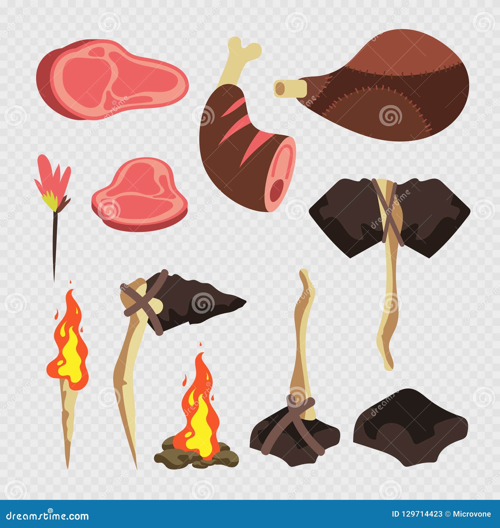Cartoon Neolithic Set Tools and Weapons Stock Vector - Illustration of ...
