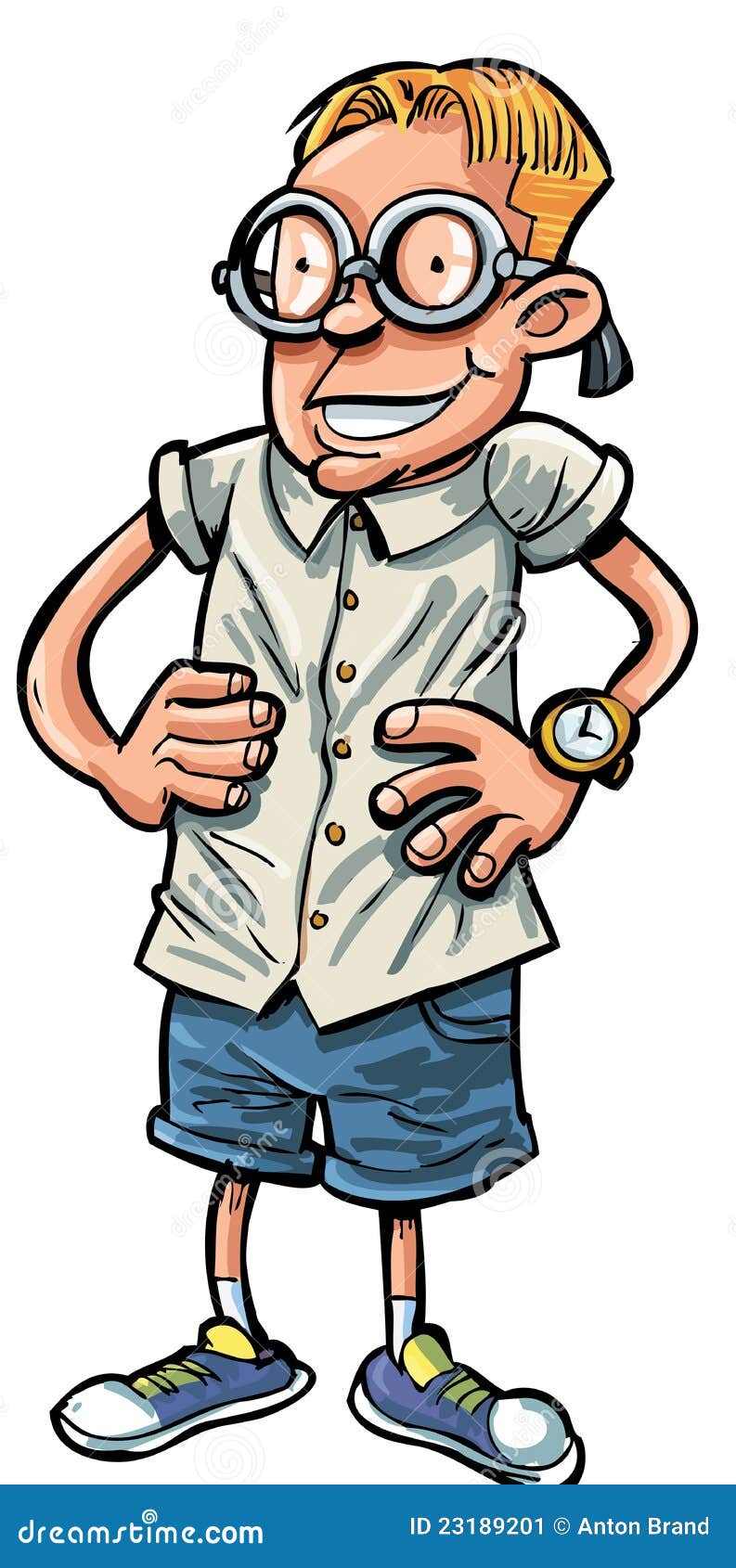 Cartoon Nerd with Hands on His Hips Stock Illustration - Illustration ...