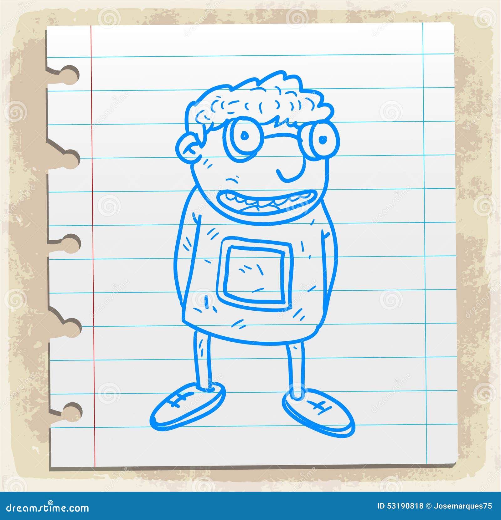 Cartoon Nerd on Paper Note, Vector Illustration Stock Vector ...