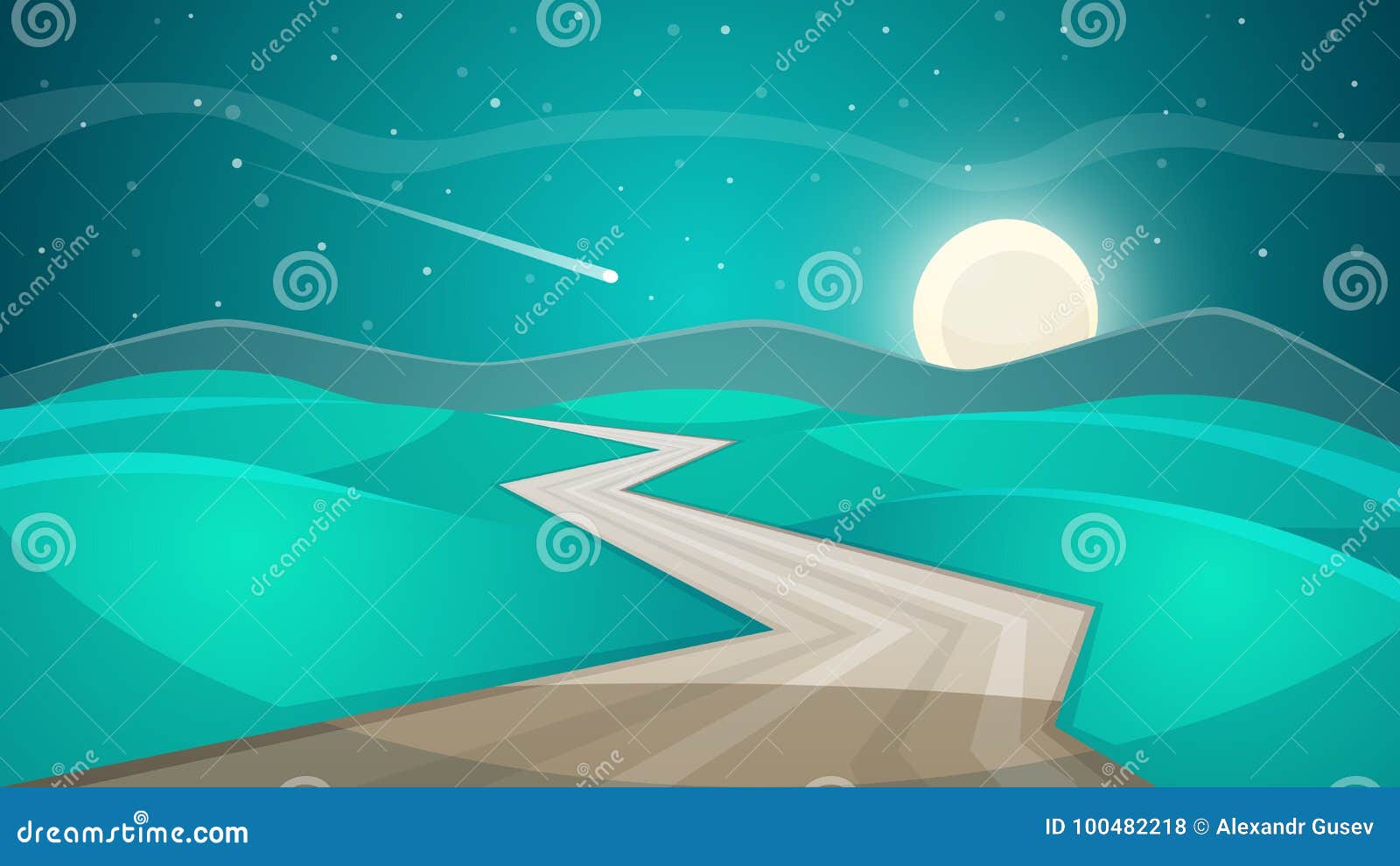 Cartoon Night Landscape. Moon and Cloud Stock Vector - Illustration of ...