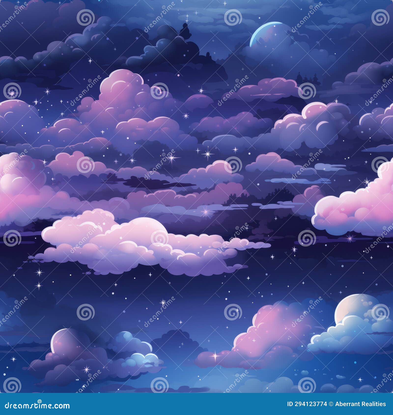 Cartoon Night Sky with Clouds and Moon Stock Illustration ...