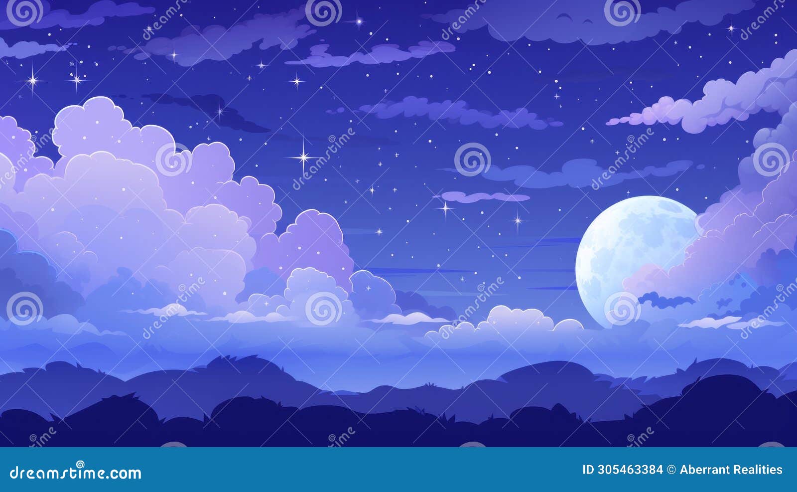 Cartoon Night Sky with Moon and Clouds Stock Illustration ...