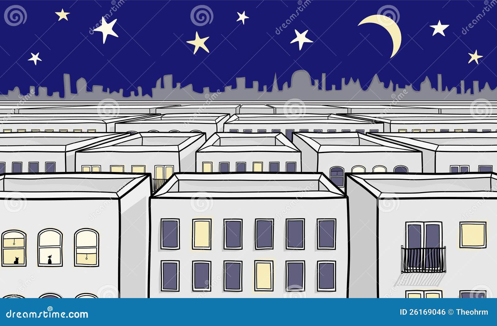 Cartoon Nightscape stock vector. Illustration of skyscraper - 26169046