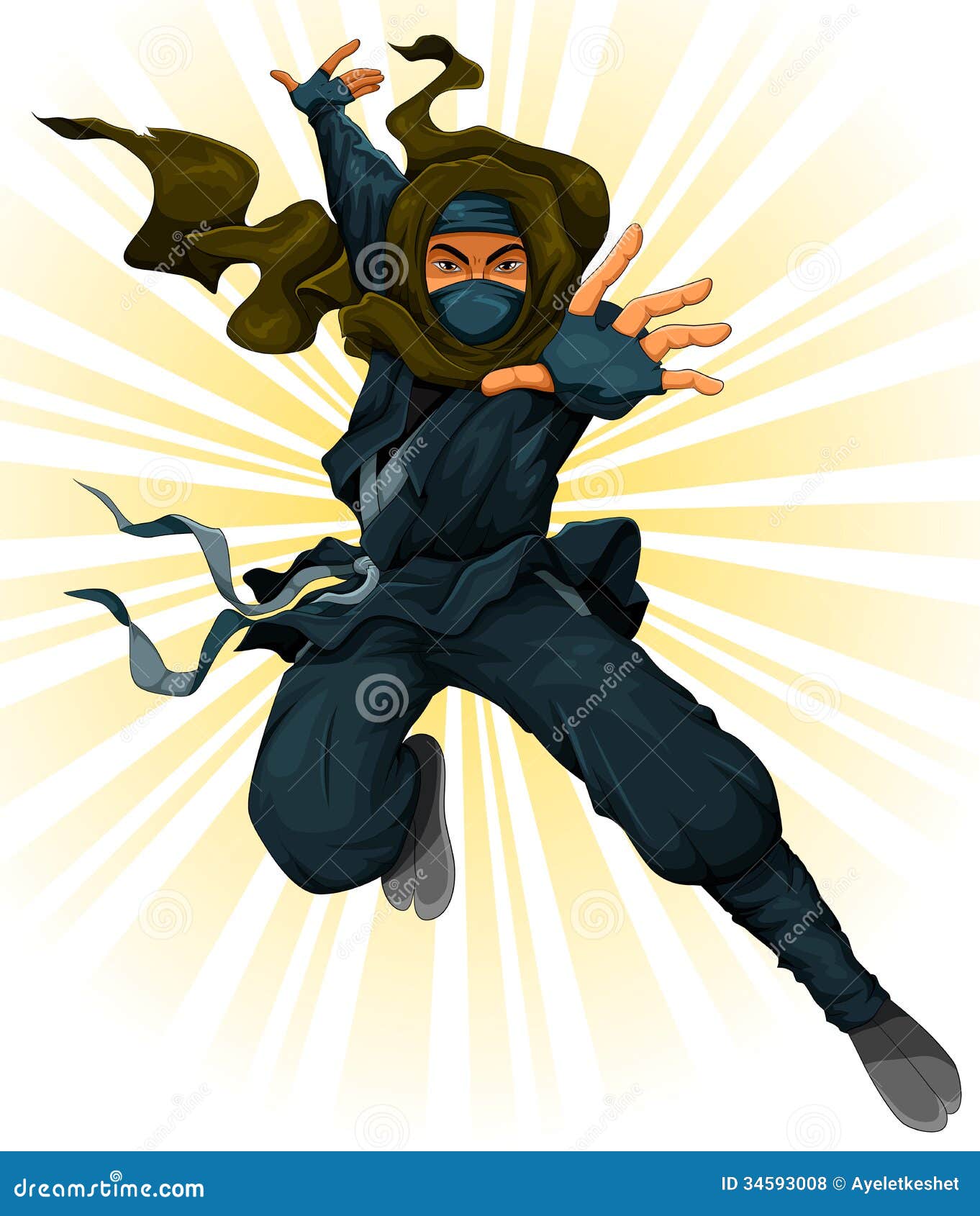 Cartoon Ninja. Man In Different Action And Combat Poses Karate ...