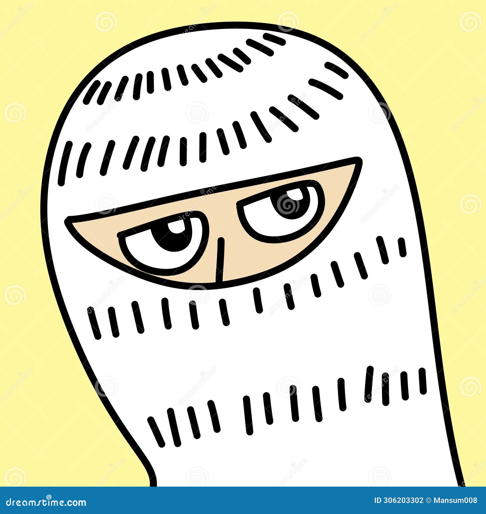 A Cartoon Ninja with a White Face and a Black Nose Stock Illustration ...