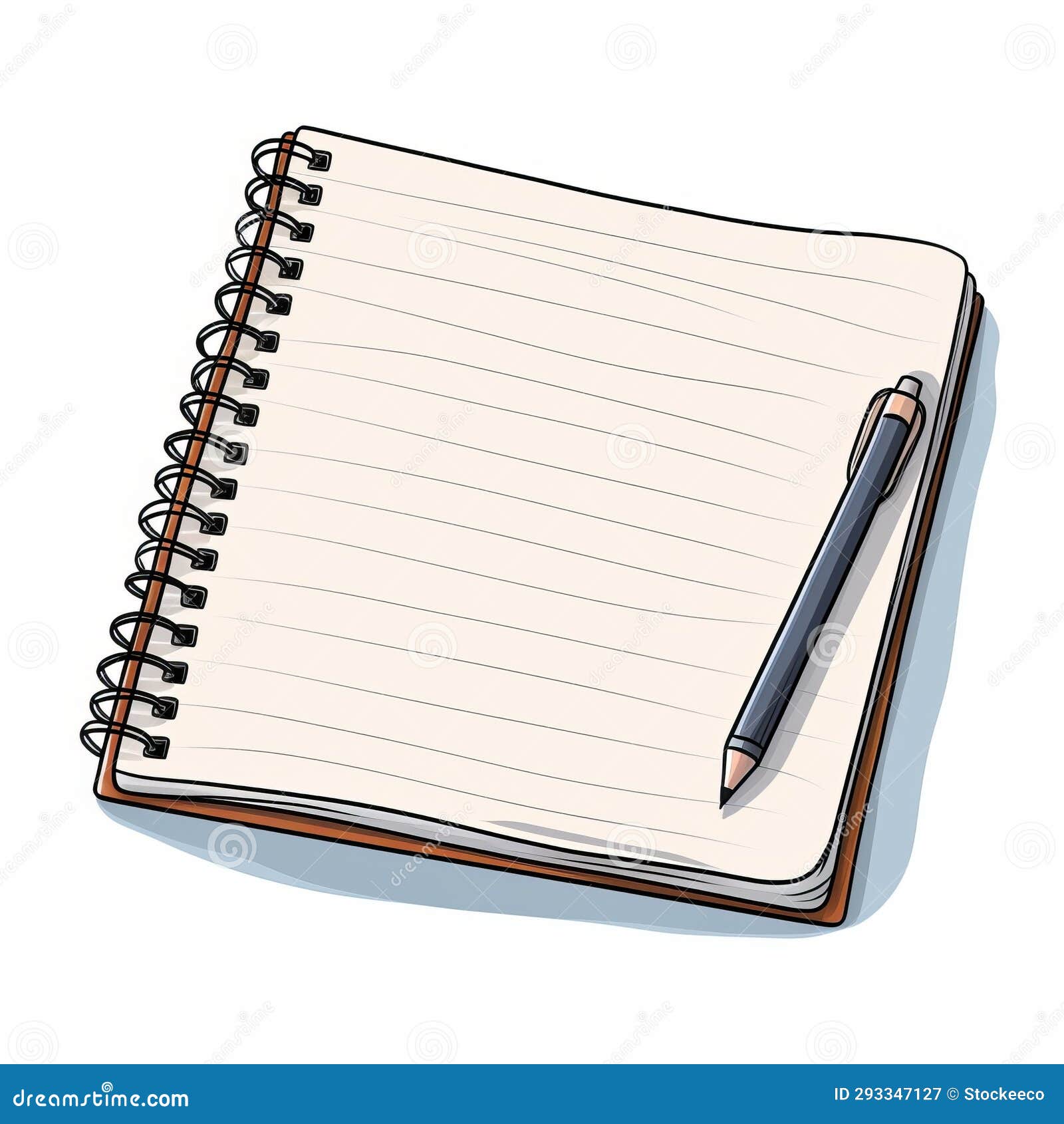 Cartoon Notebook with Pen on White Background Stock Illustration ...