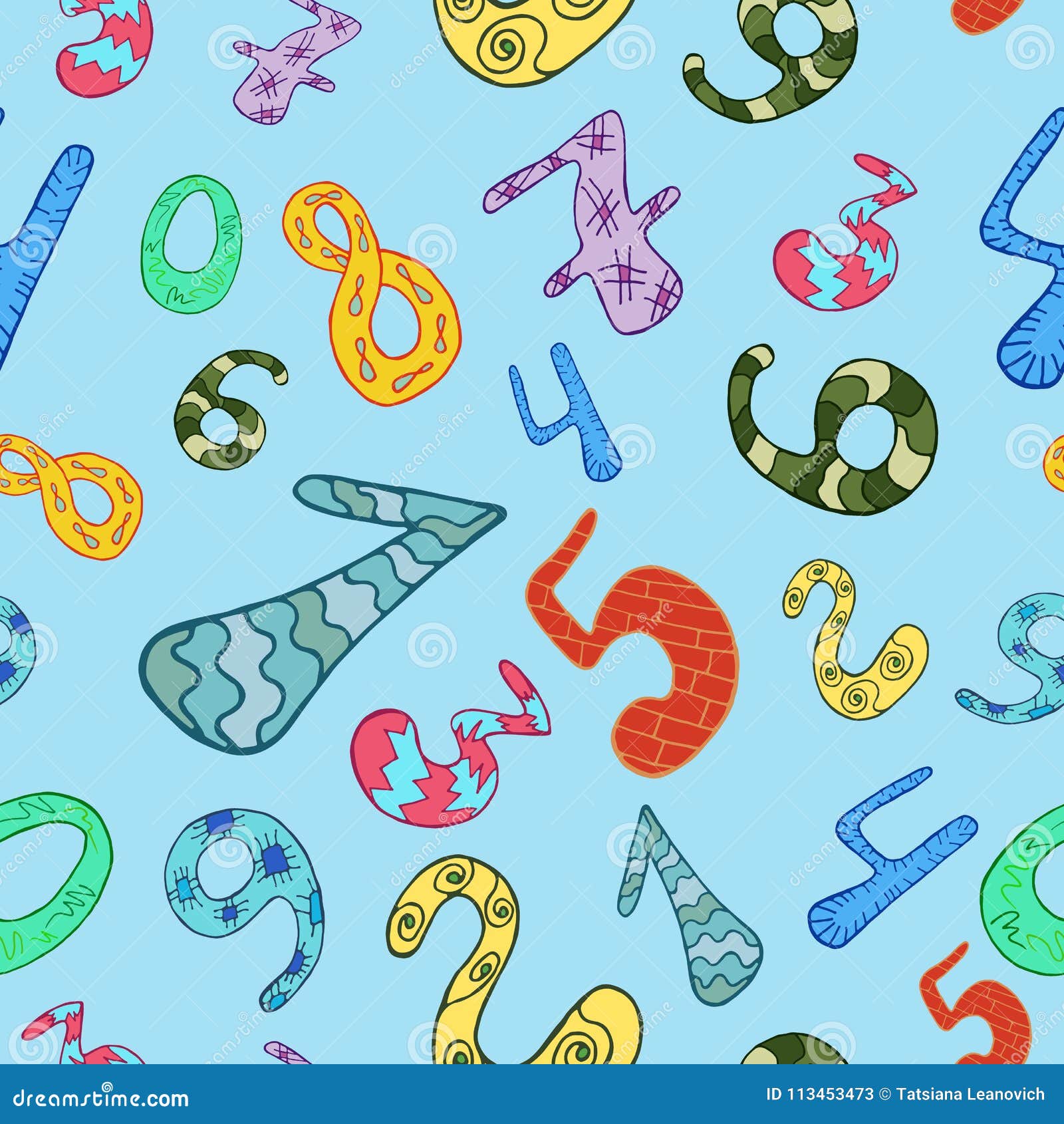 Cartoon Numbers Background. Hand Drawn Seamless Pattern Stock Vector ... Cartoon Numbers Background. Hand Drawn Seamless Pattern Stock Vector ...