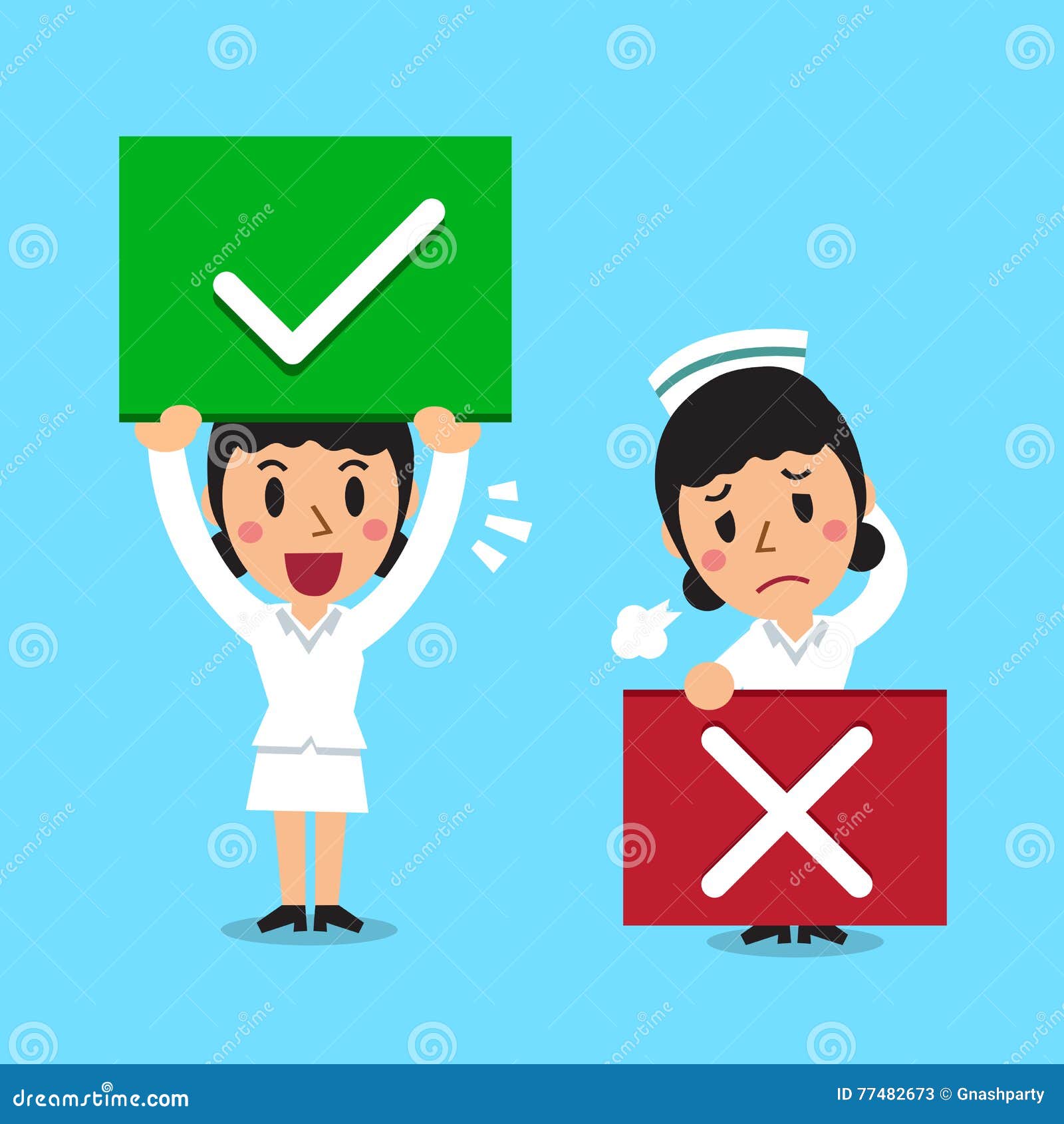 Cartoon Nurse with Right and Wrong Signs Stock Vector - Illustration of ...