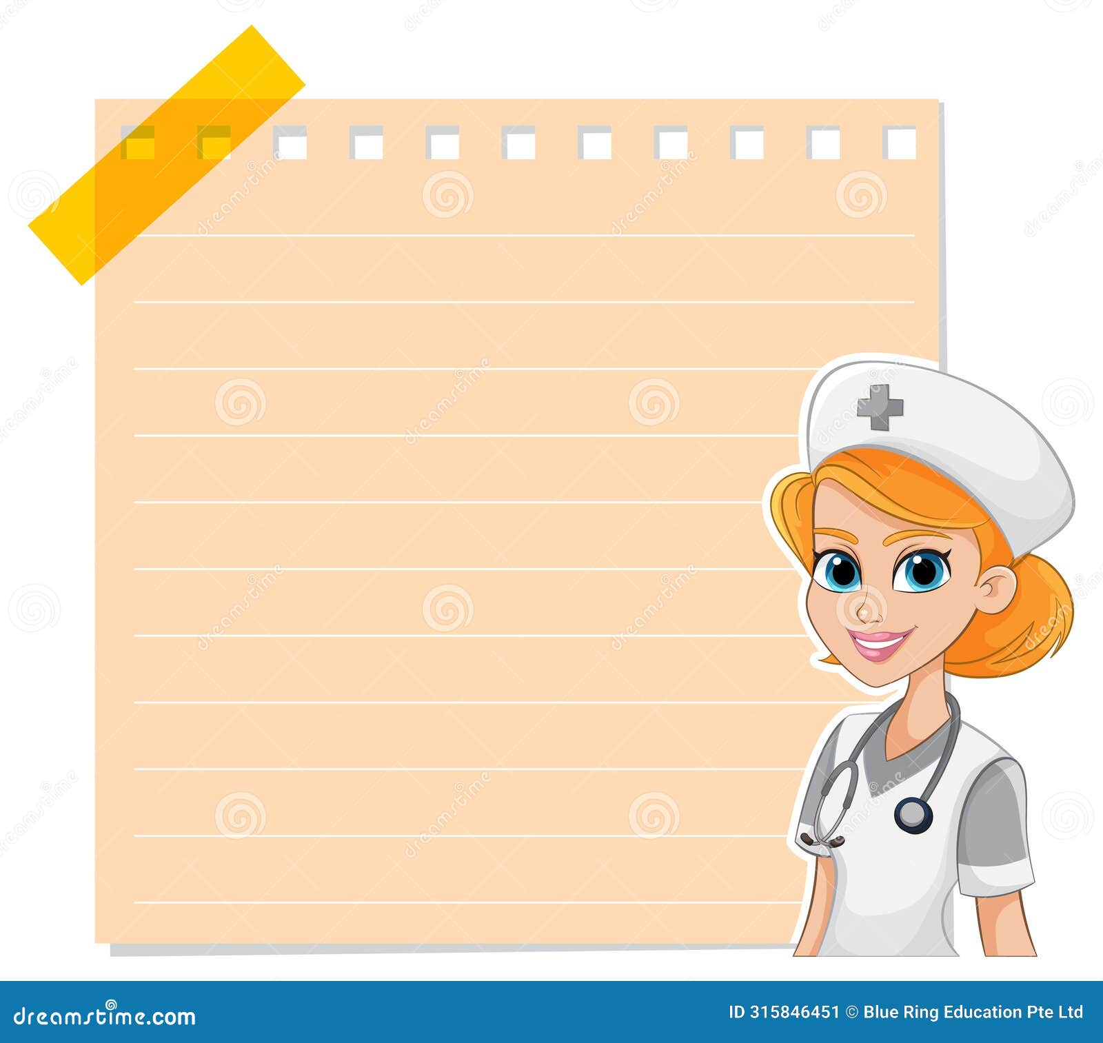A Nurse Smiling Beside A Yellow Notepad Vector Illustration ...