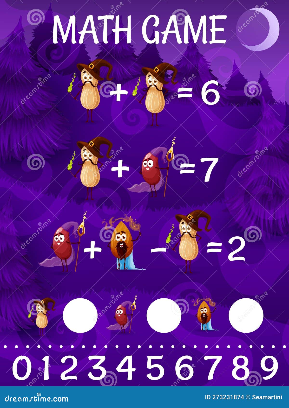 Cartoon Nut and Bean Wizard Characters, Math Game 向量例证 - 插画 包括有 子项, 帽子 ...