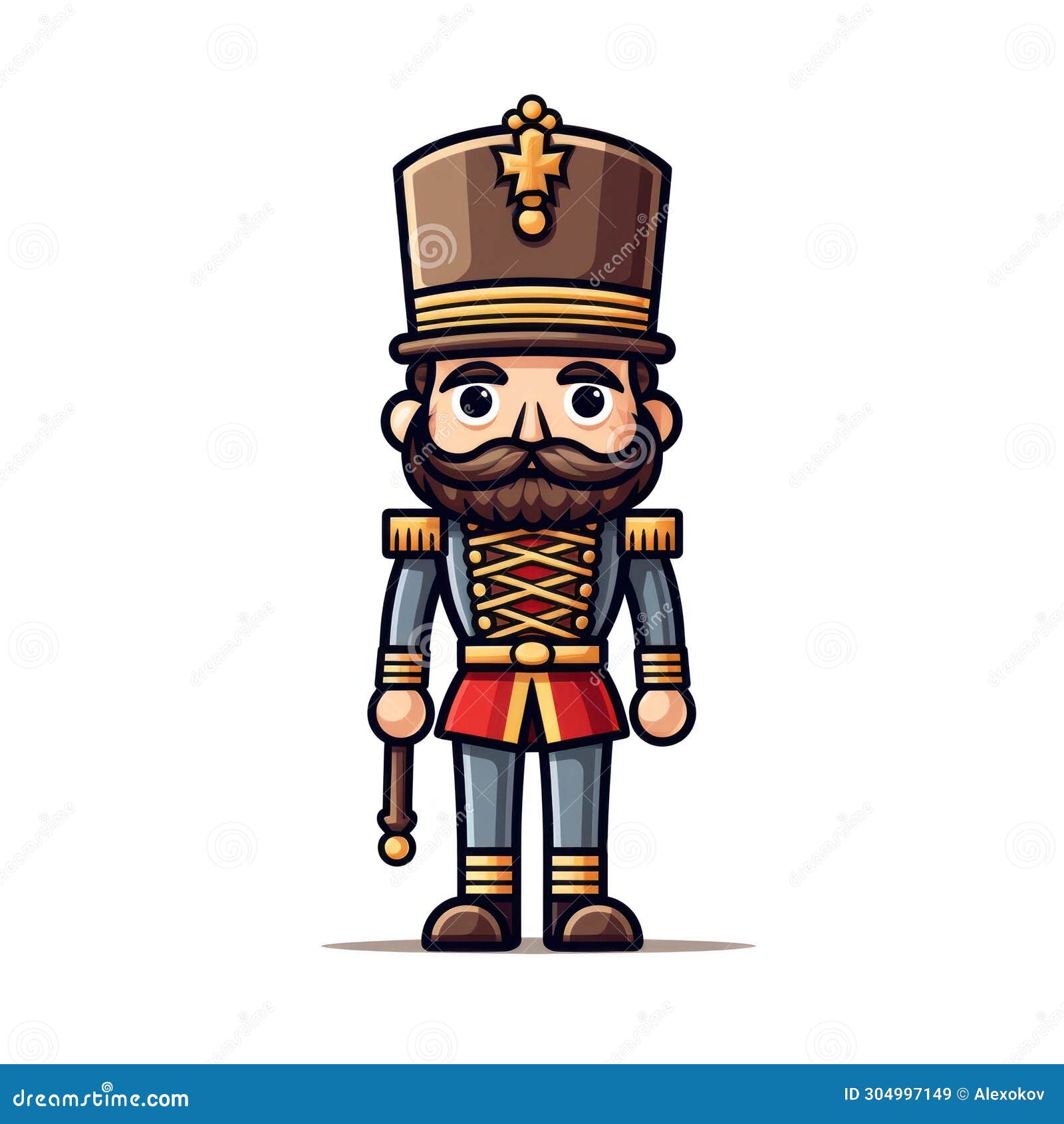 Cartoon Nutcracker Soldier Standing Isolated On White Background ...
