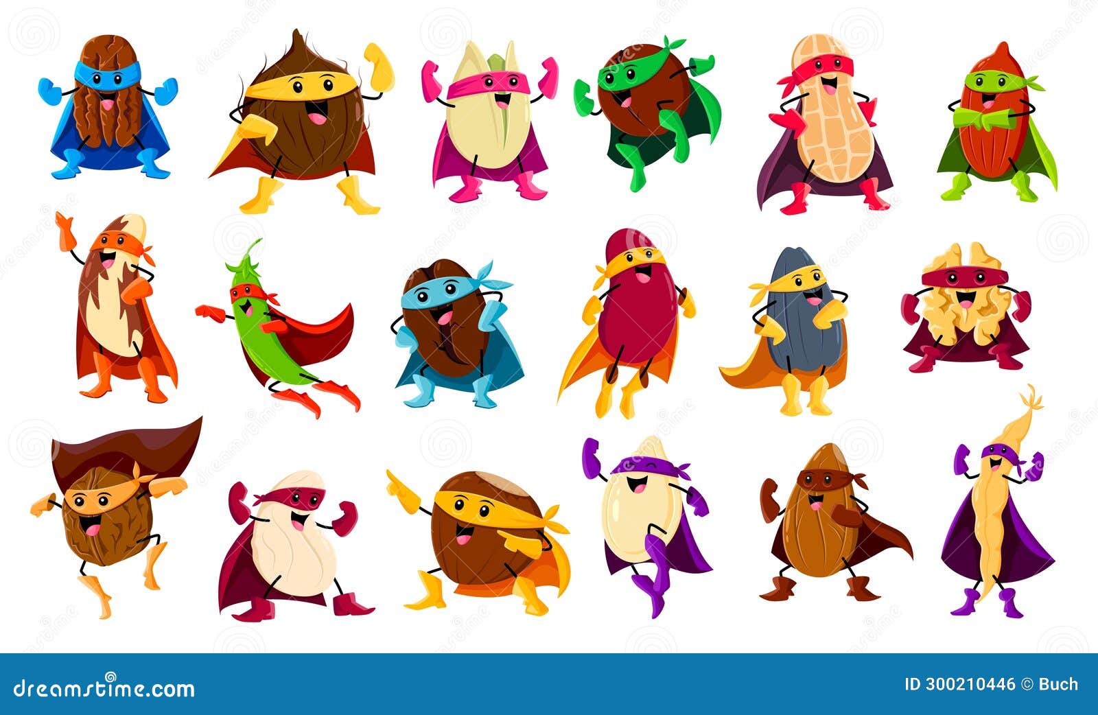 Cartoon Nuts, Bean and Legume Superhero Characters Stock Illustration ...