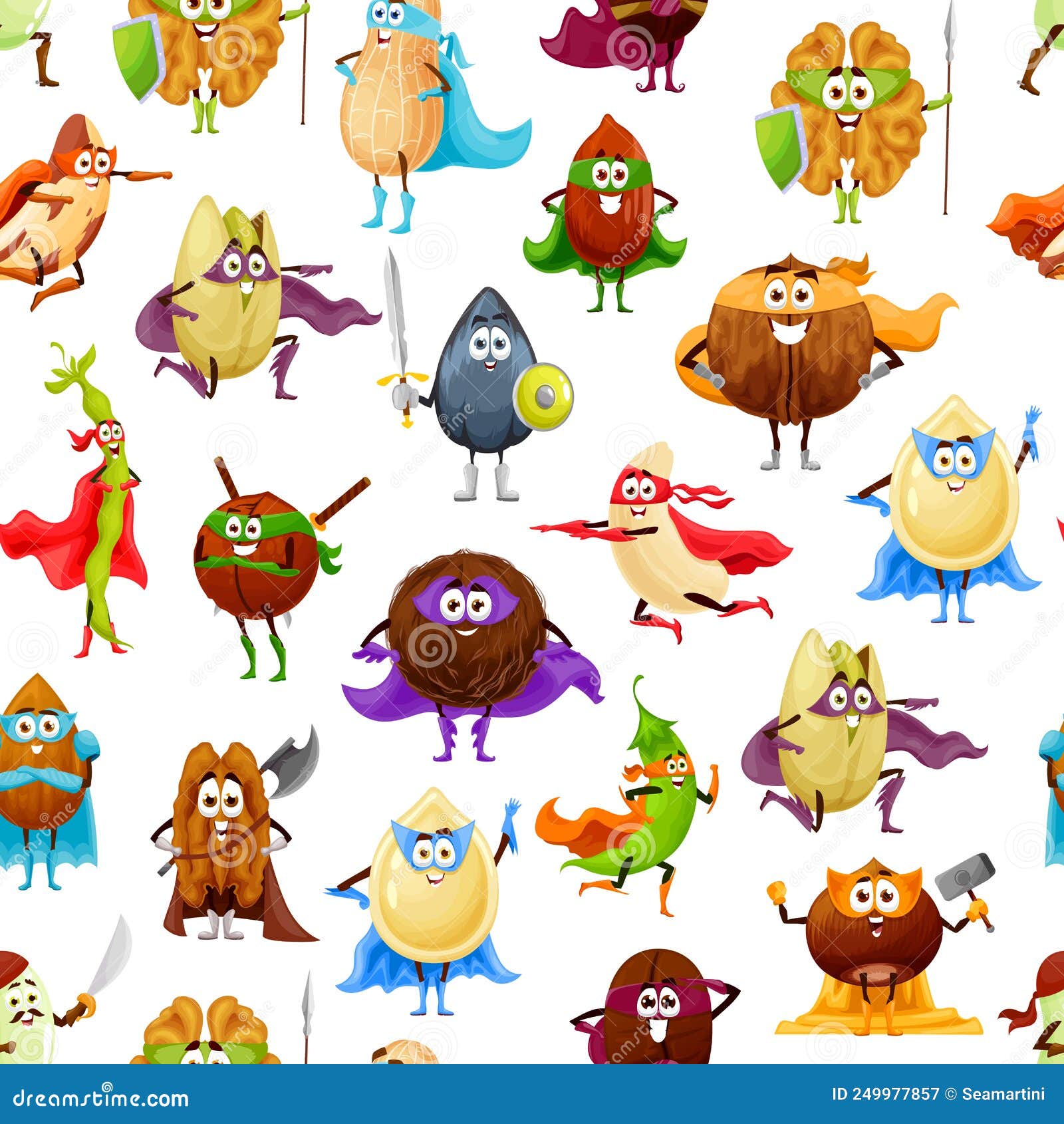 Cartoon Nuts and Beans Superhero Seamless Pattern Stock Vector ...