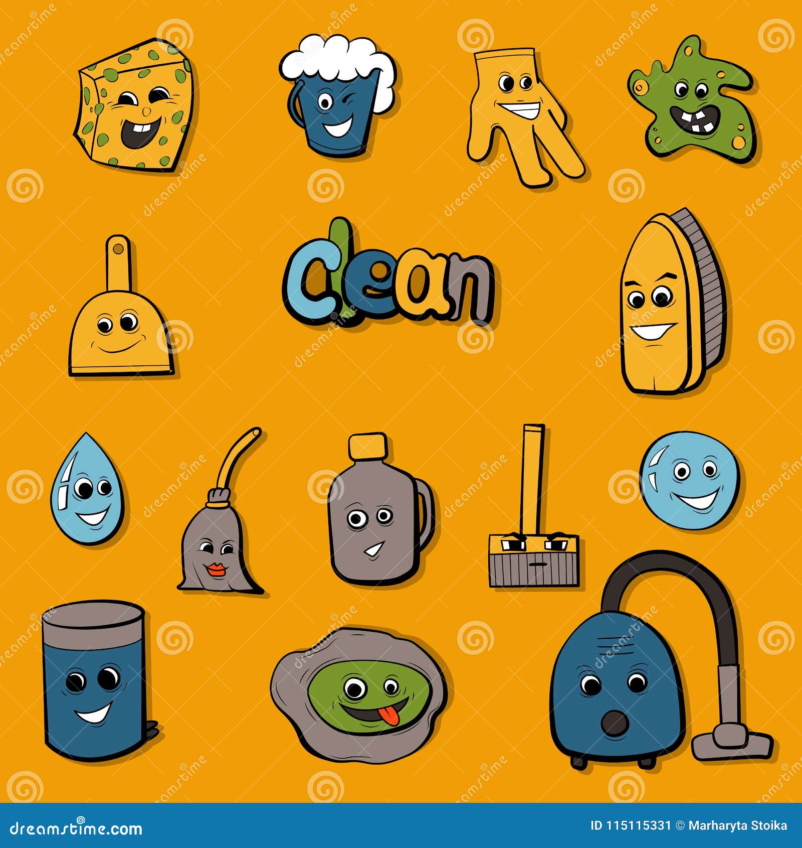 Cartoon Objects for Clean Up. Stock Vector - Illustration of brush ...