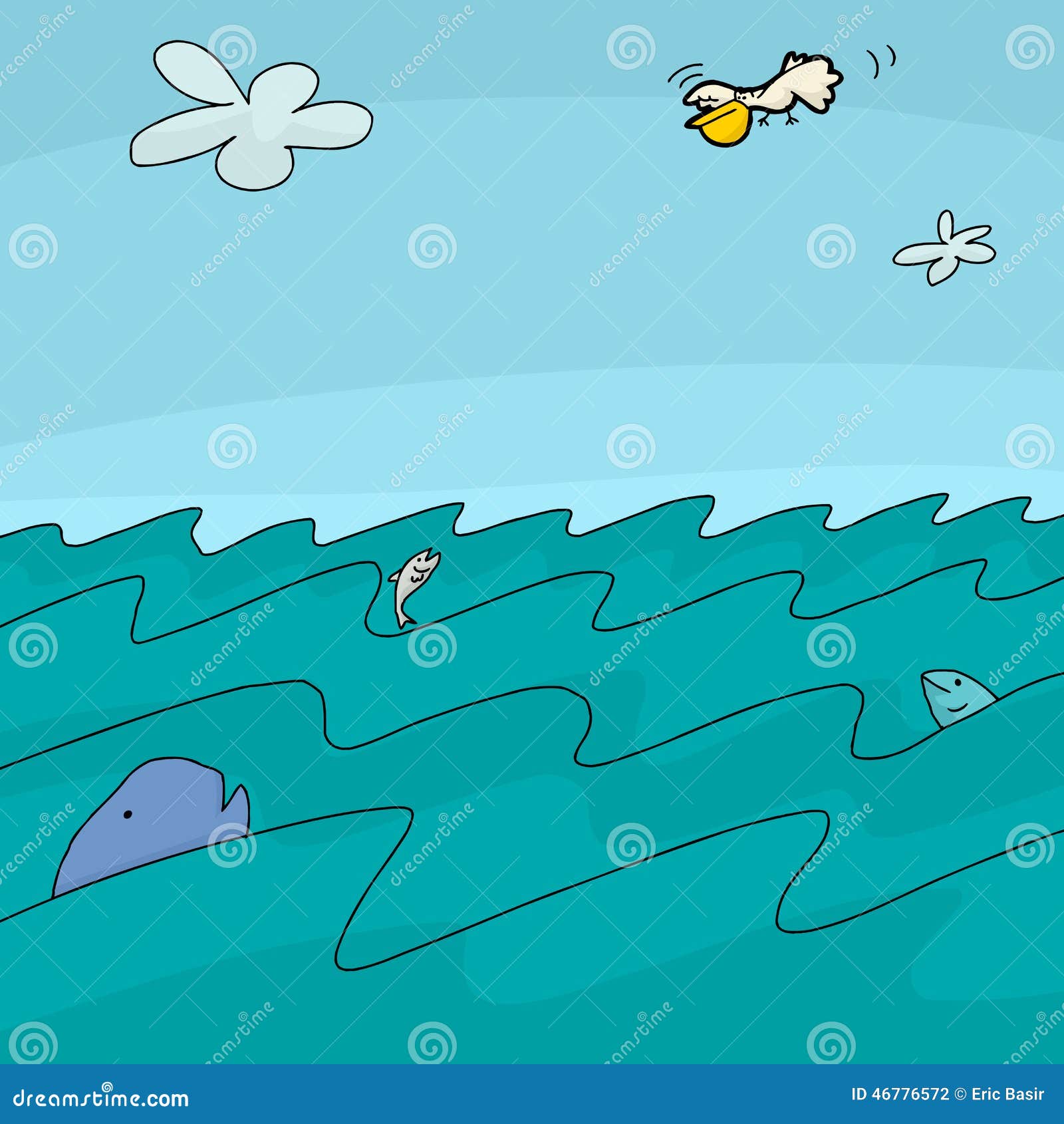 Cartoon Ocean Background stock vector. Illustration of clouds - 46776572