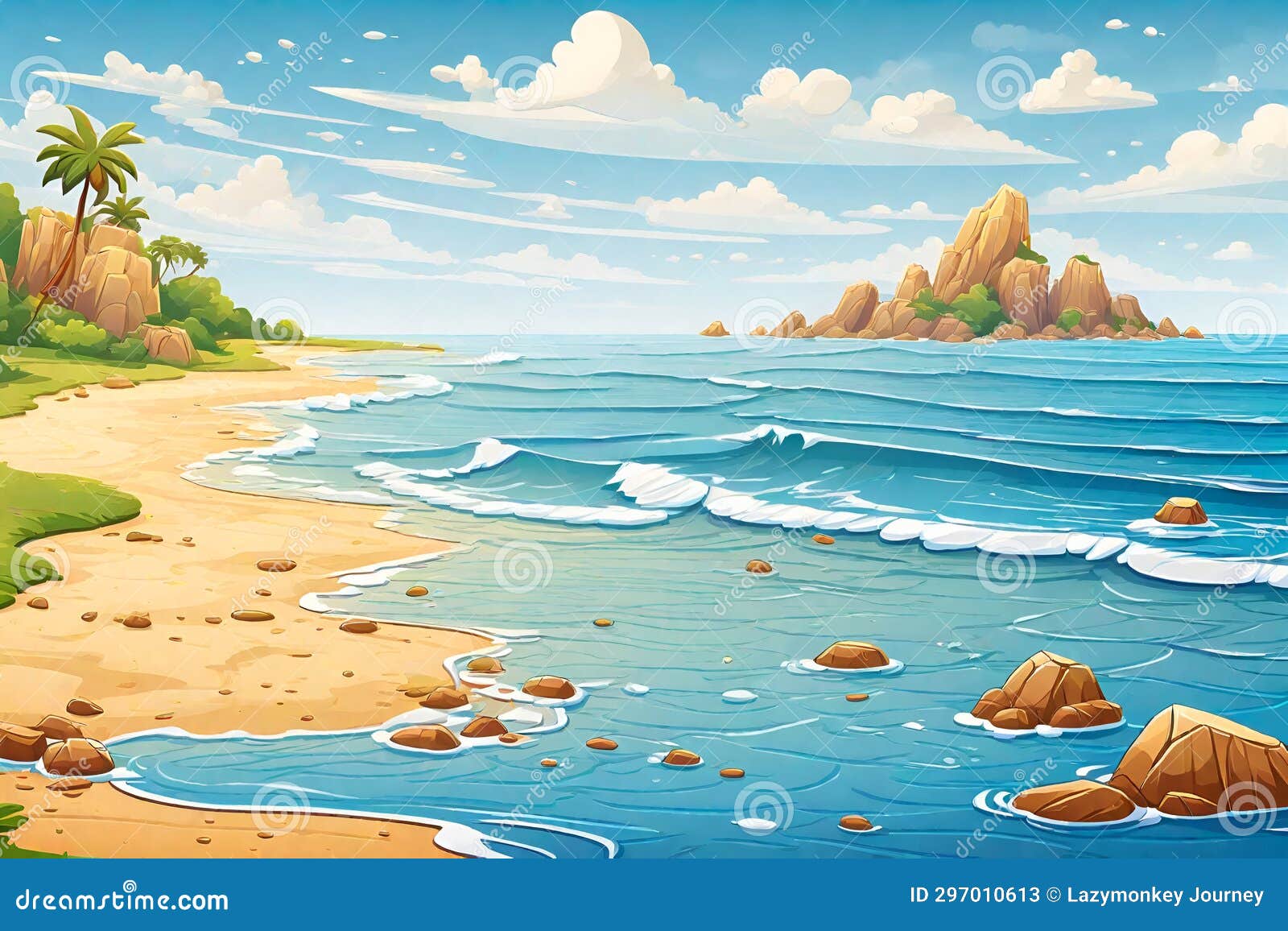 Cartoon Ocean Sand Beach Background Stock Illustration - Illustration ...