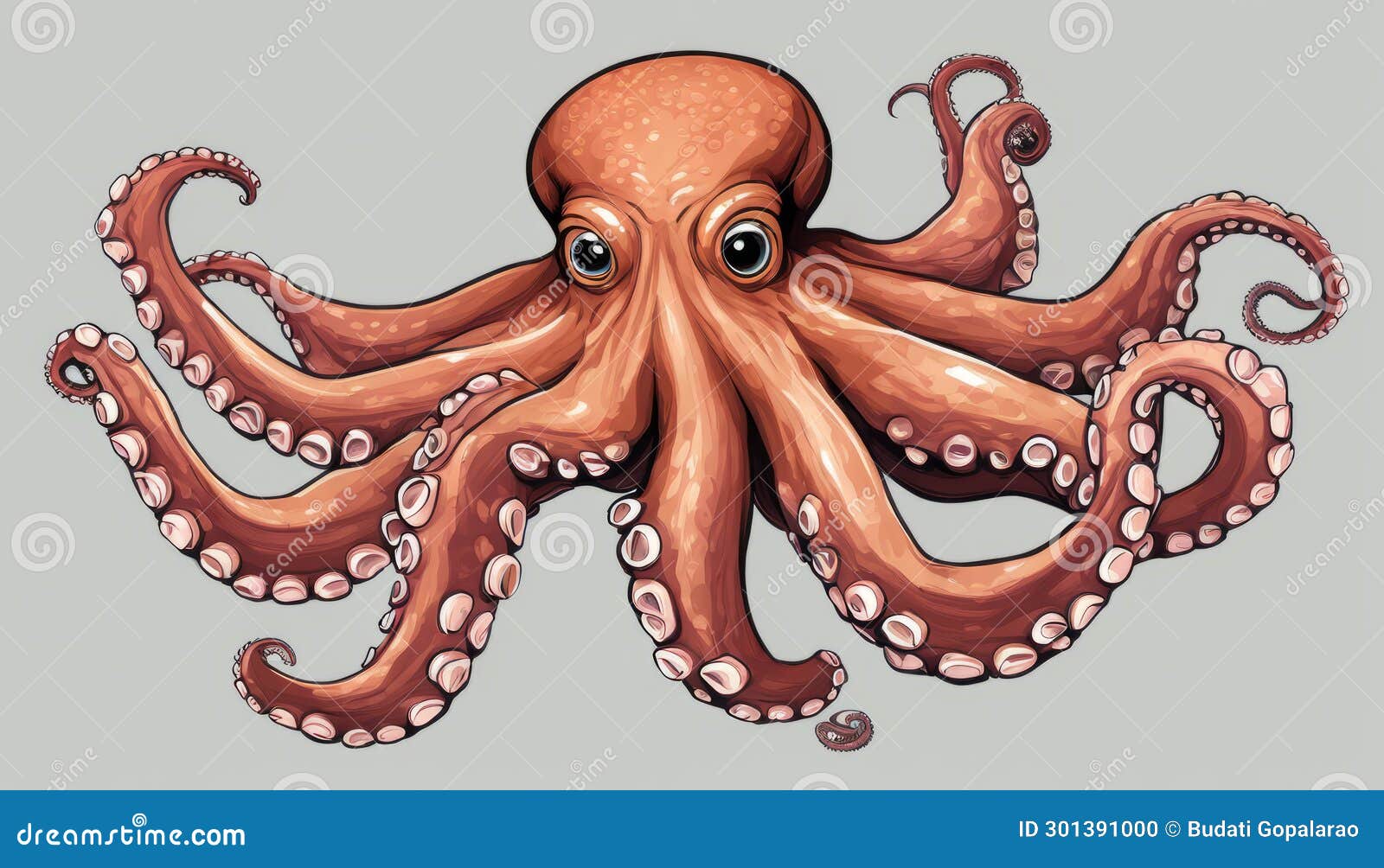 A Cartoon Octopus with Big Eyes and a Smile Stock Illustration ...
