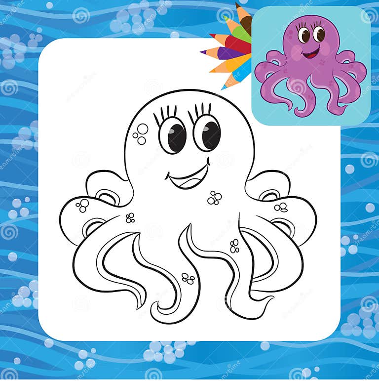 Cartoon Octopus. Coloring Page Stock Vector - Illustration of funny ...