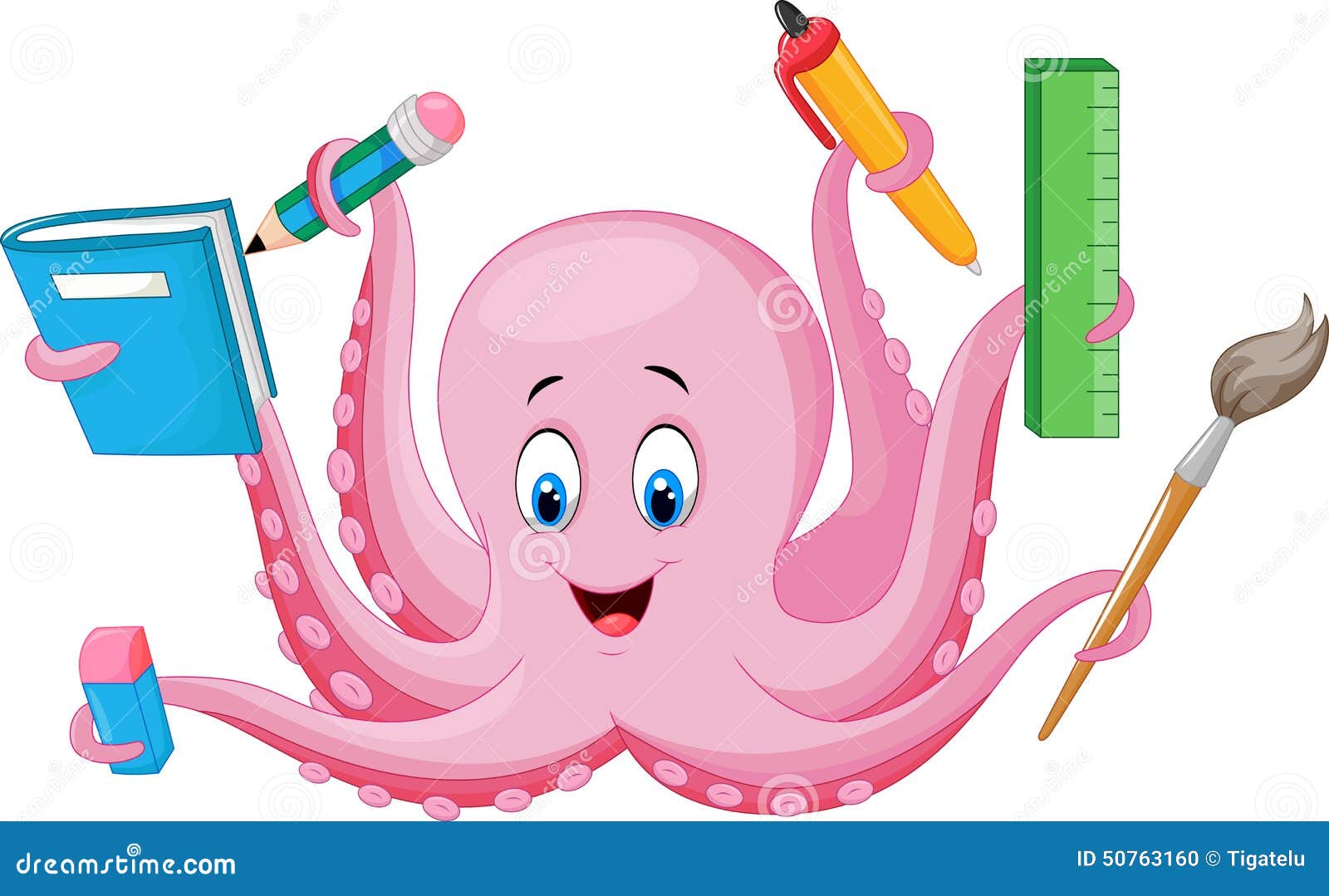 Cartoon Octopus Holding Stationery Stock Vector - Illustration of squid ...