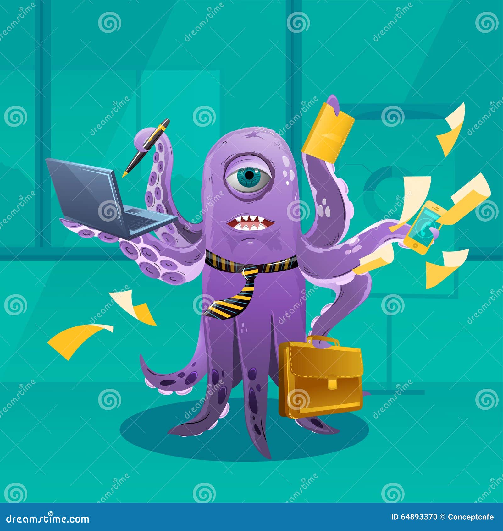 Cartoon Octopus Moster As a Boss Stock Vector - Illustration of cartoon ...