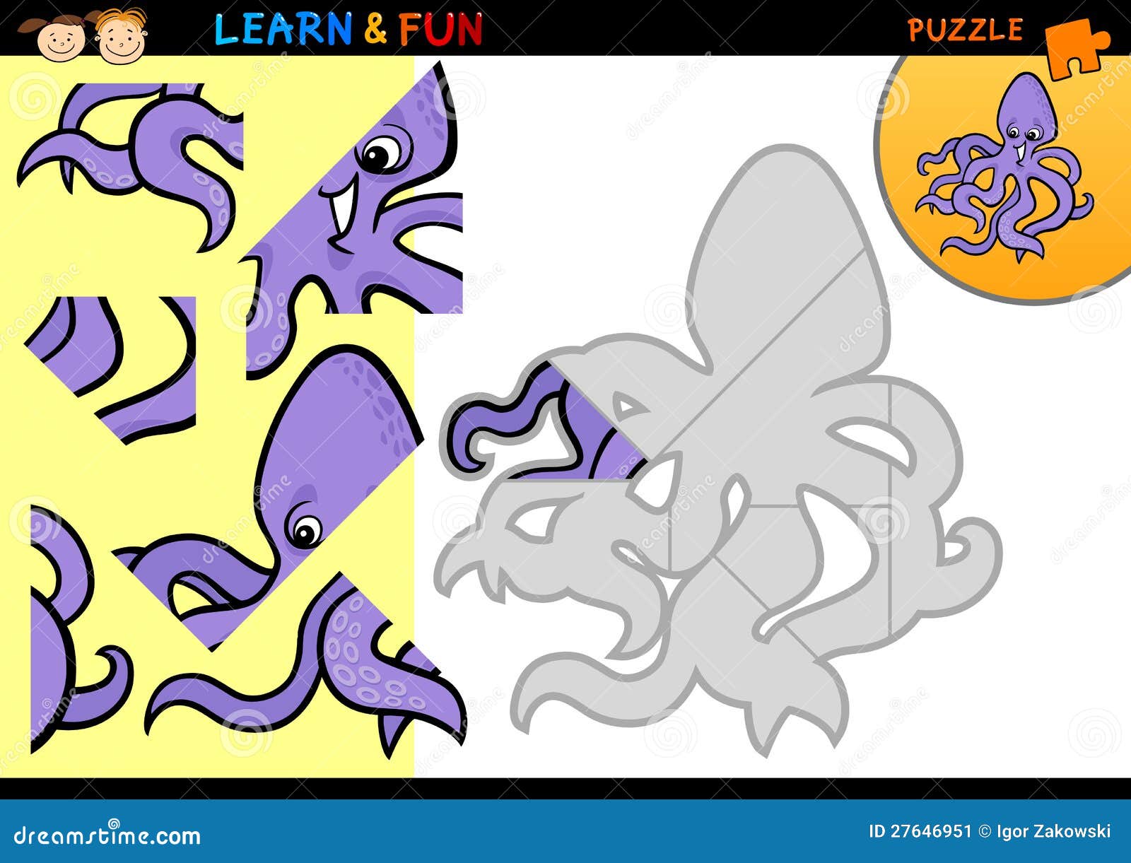 Cartoon Octopus Puzzle Game Stock Vector - Illustration of kids, happy ...